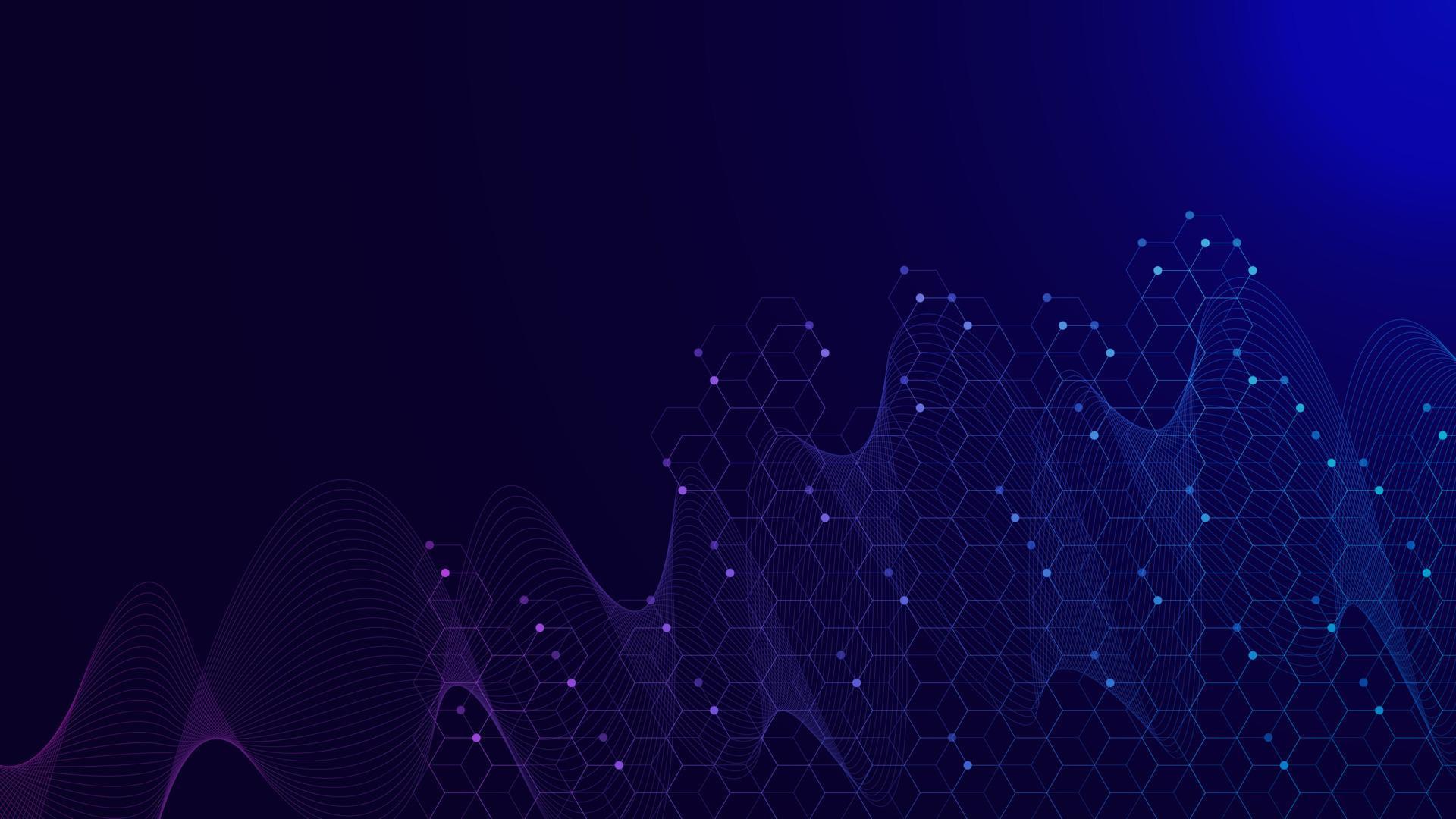 Abstract Dots And Line With Hexagons Particles And Wave Flow Background Molecular Structure