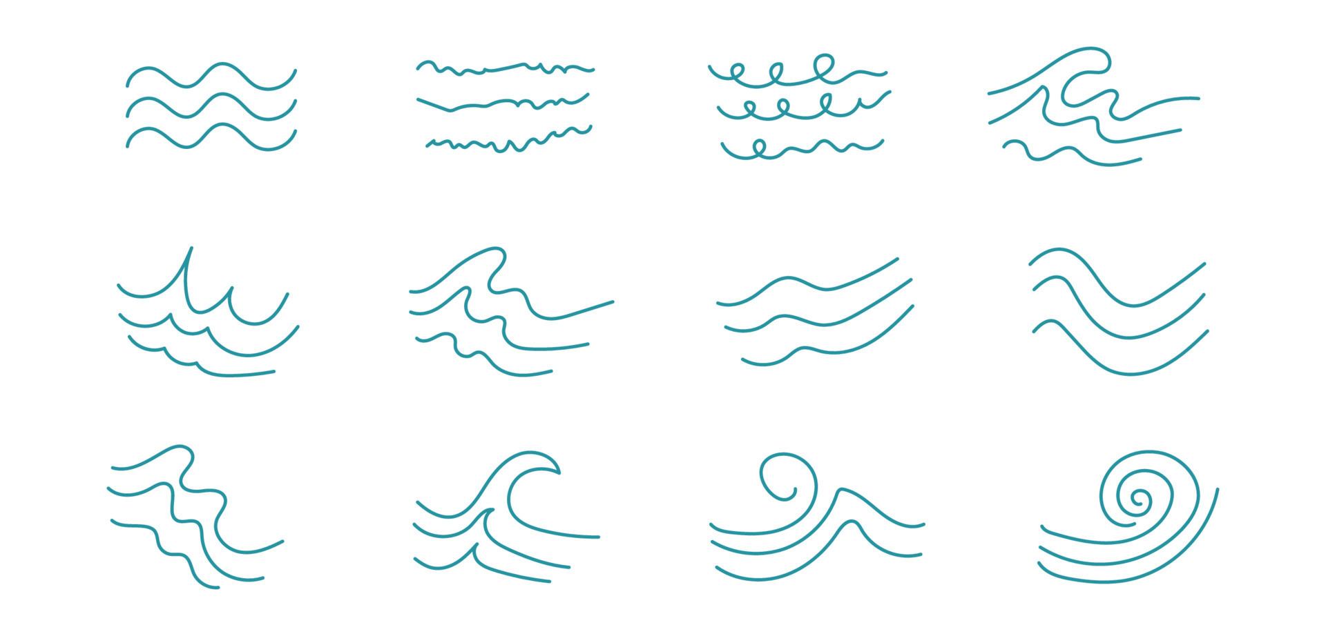 Vector line icon set with simple doodle wave. Hand drawn ocean waves ...