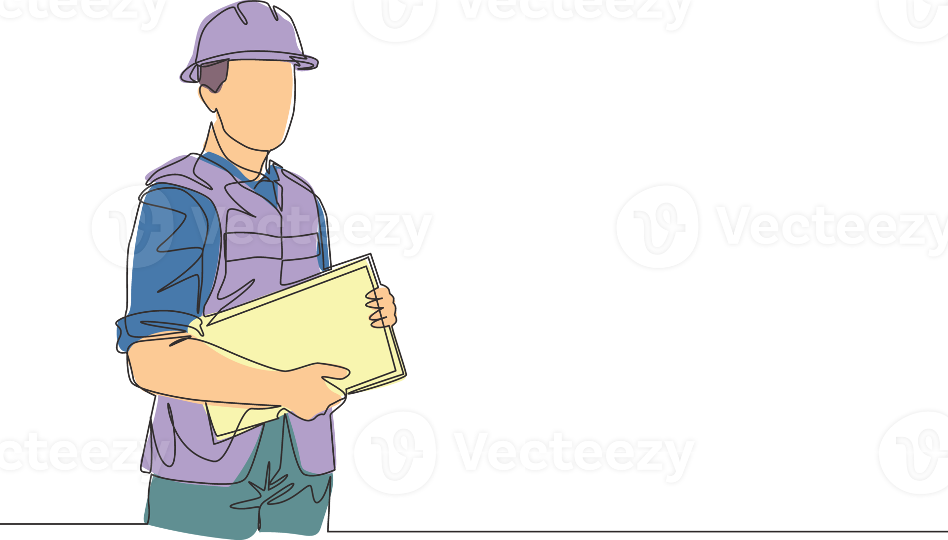 Single Continuous Line Drawing Of Young Attractive Foreman Controlling Building Development