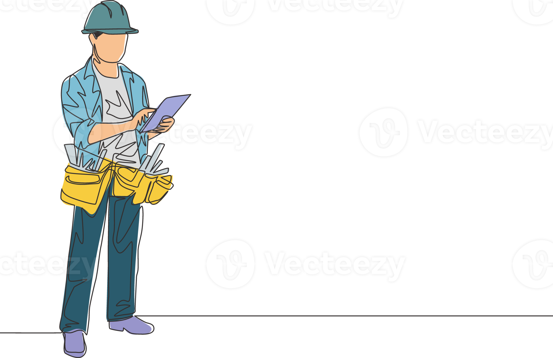 One Continuous Line Drawing Of Young Building Foreman Controlling Workman Work At Construction