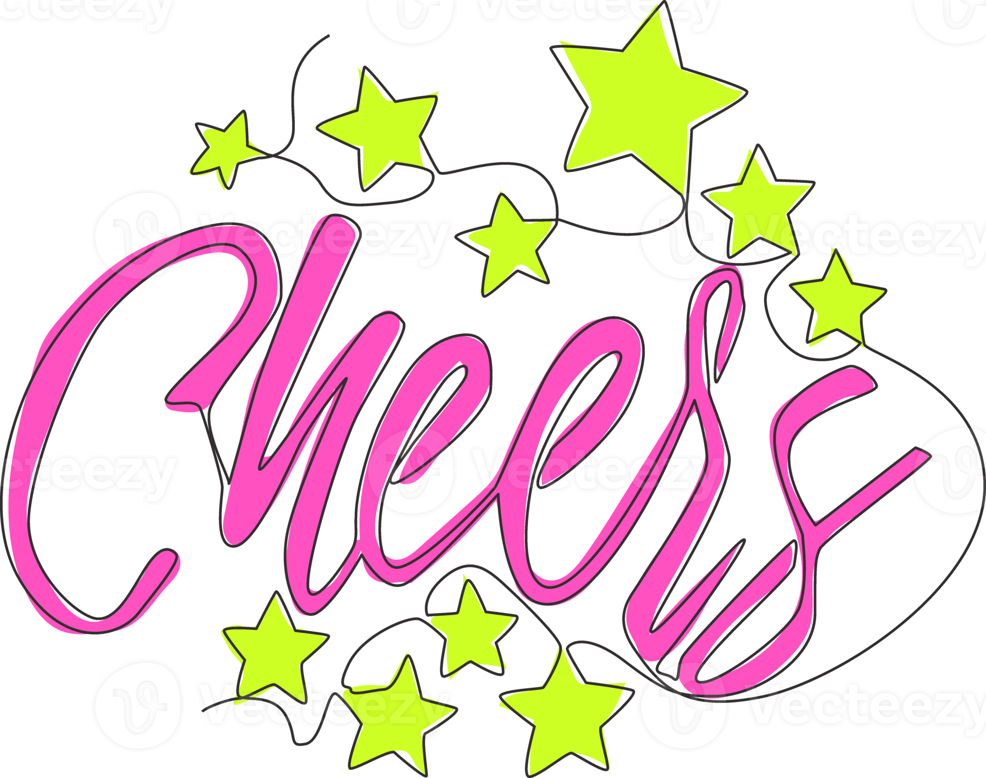 One single line drawing of cute and fabulous typography quote - Cheers ... One single line drawing of cute and fabulous typography quote - Cheers ...