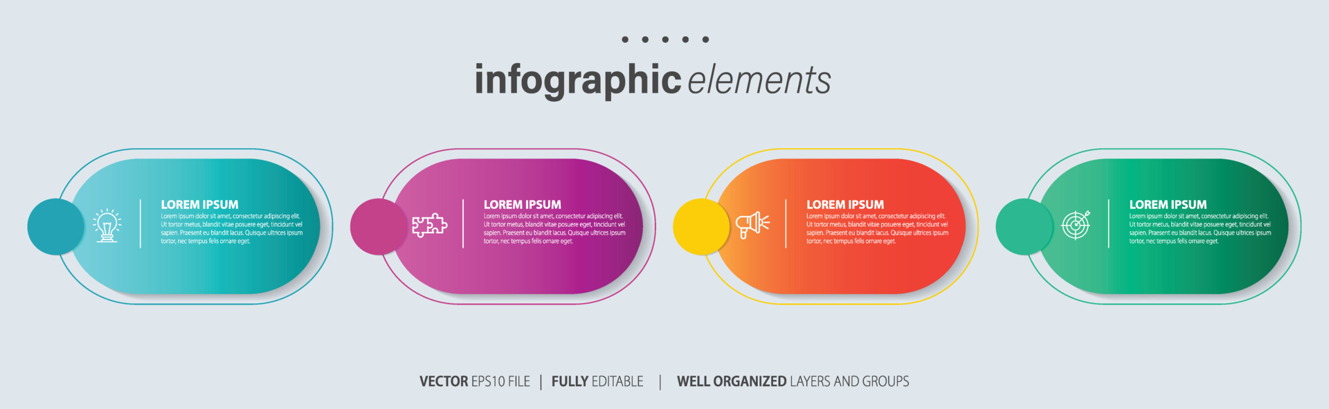 Modern infographic template with 4 steps. Business circle template with ...