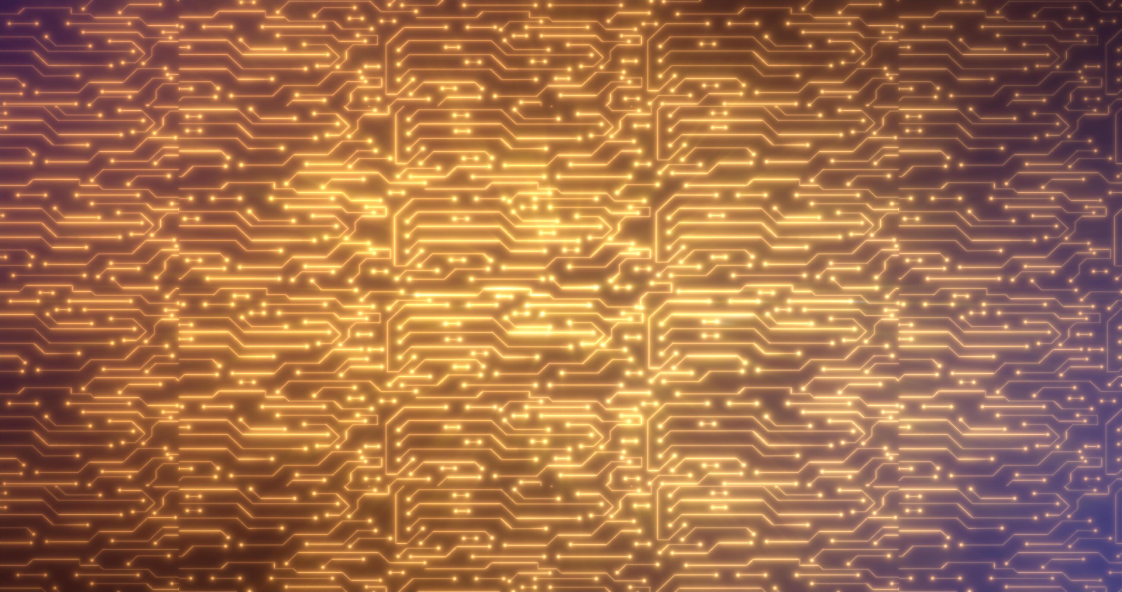 Abstract background of yellow gold computer circuit boards digital hi-tech futuristic of lines ...
