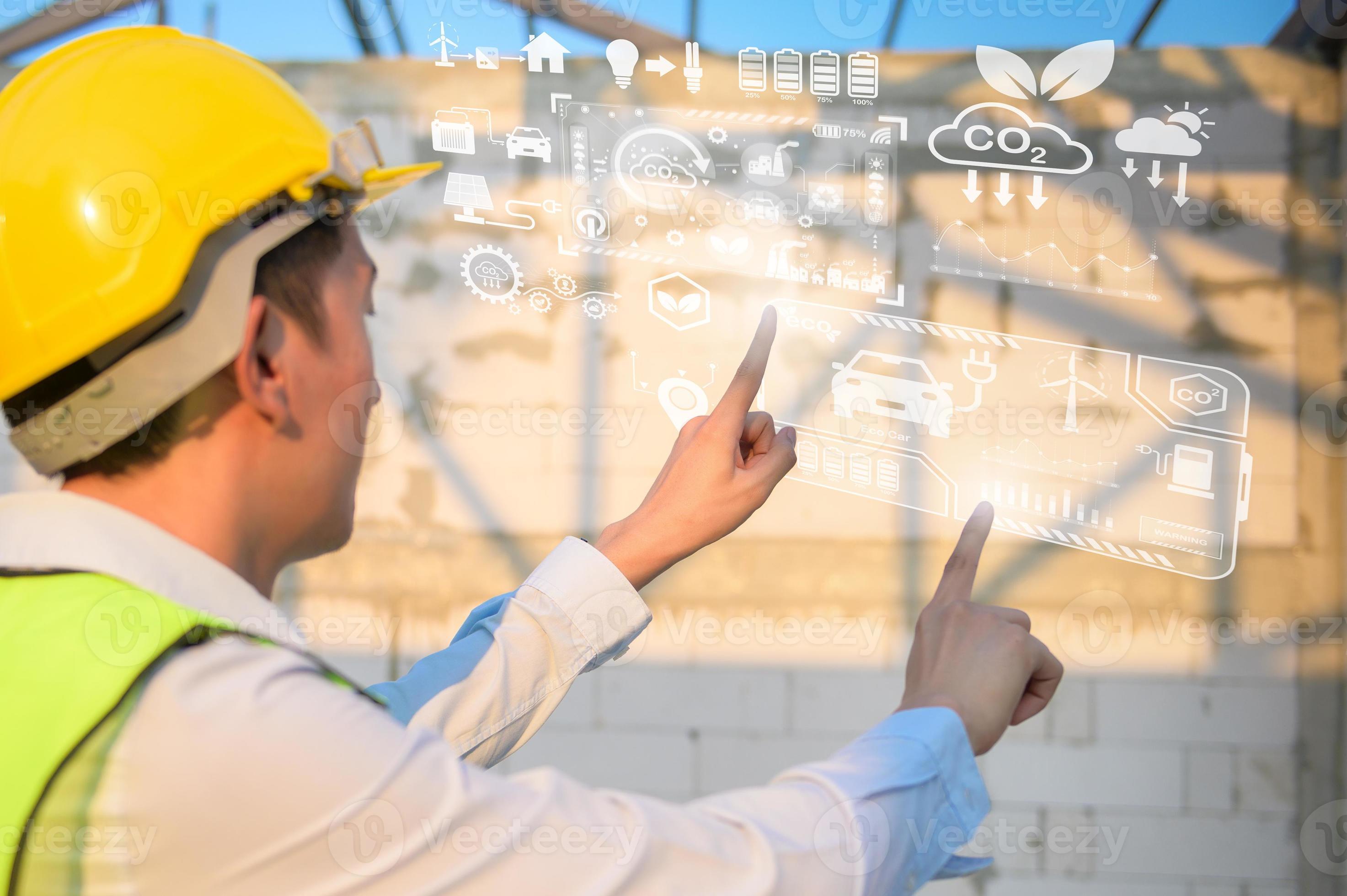 Close up engineering man hand is touching virtual reality Analytics ...