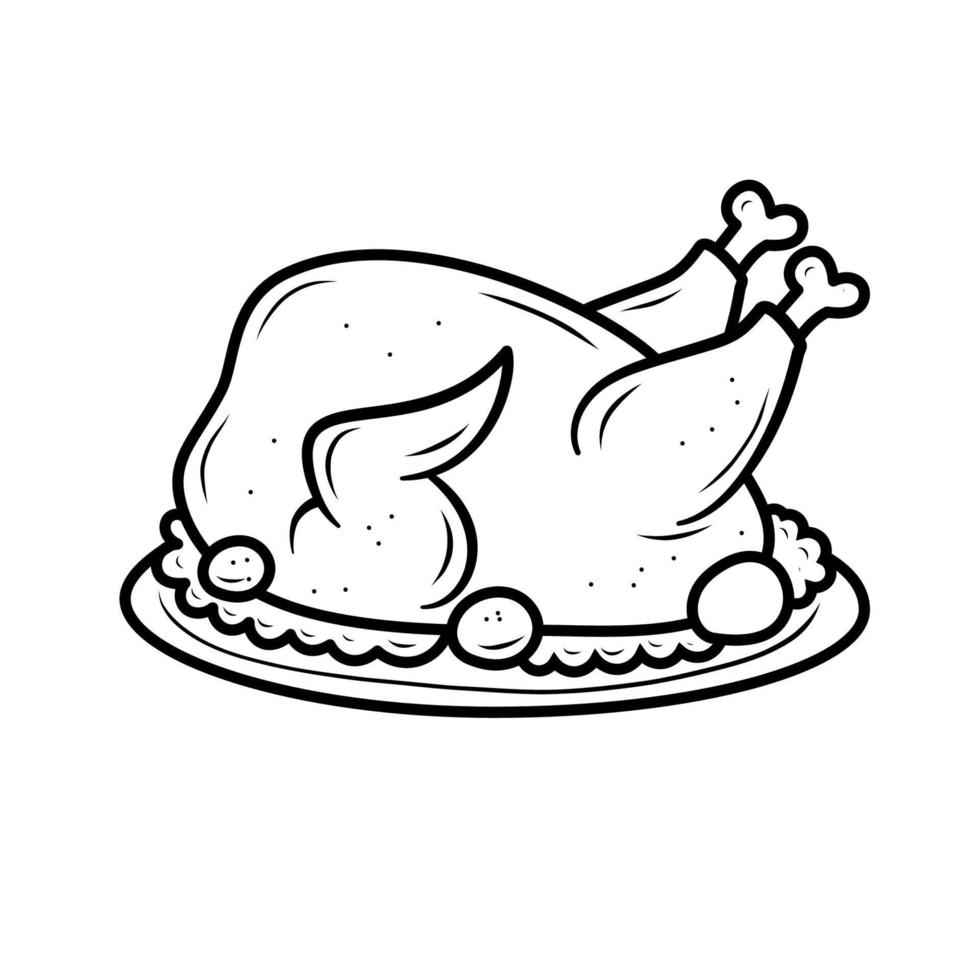 Chicken Roast Vector Illustration With Hand Drawn Style Isolated On