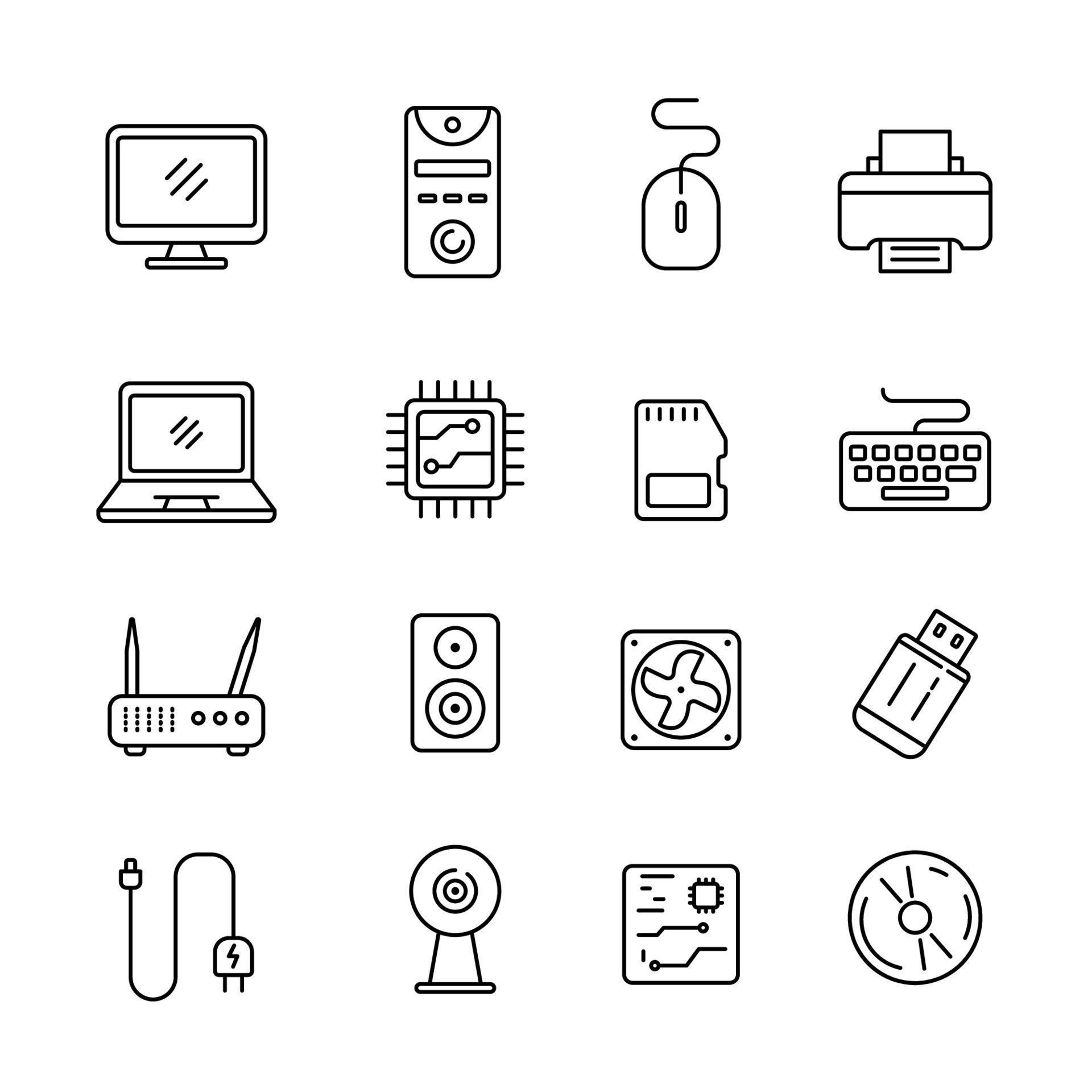 Set of computer hardware icon in linear style isolated on white ...