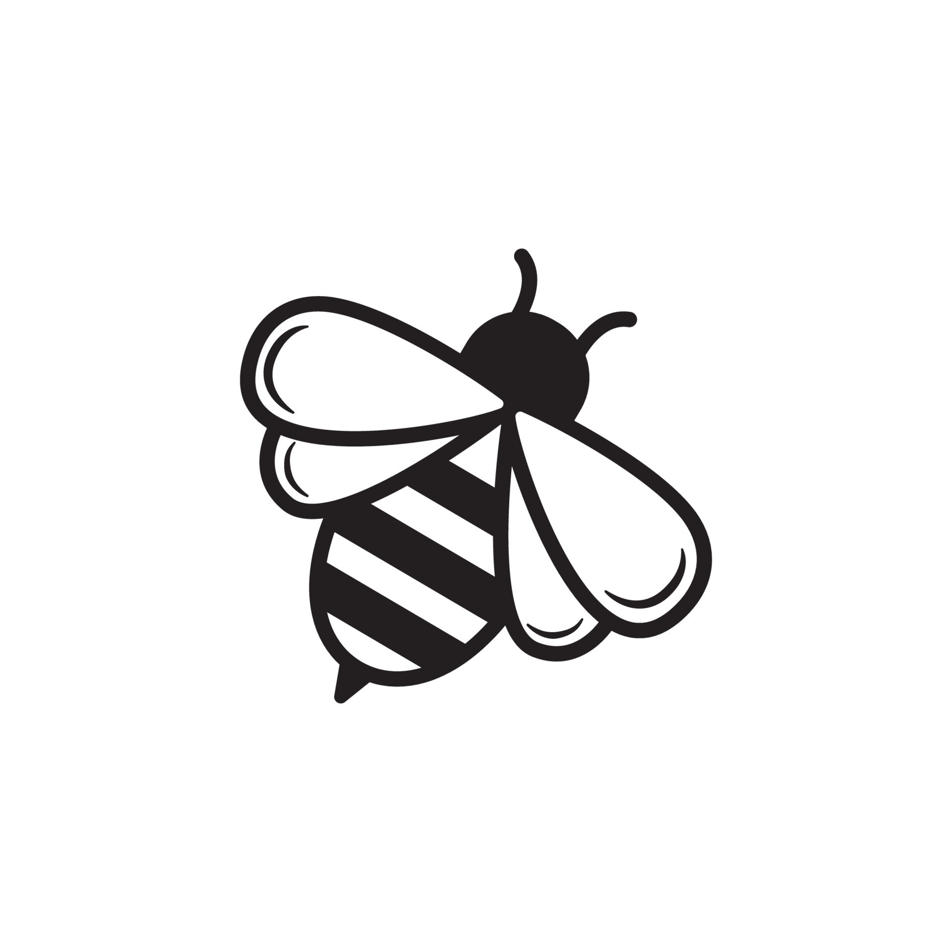 Simple bee vector illustration with a black and white design. Bee icon ...
