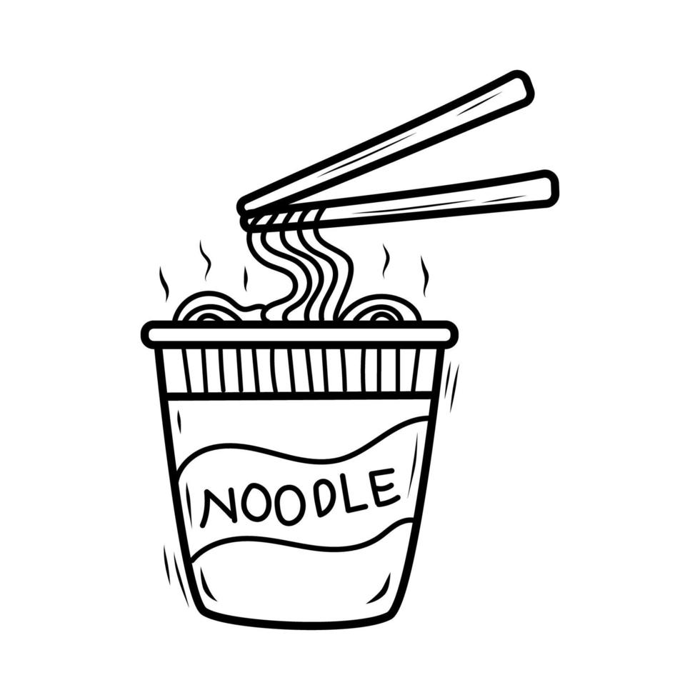Instant Noodle Sketch Vector Illustration Isolated On White Background Instant Noodle Doodle