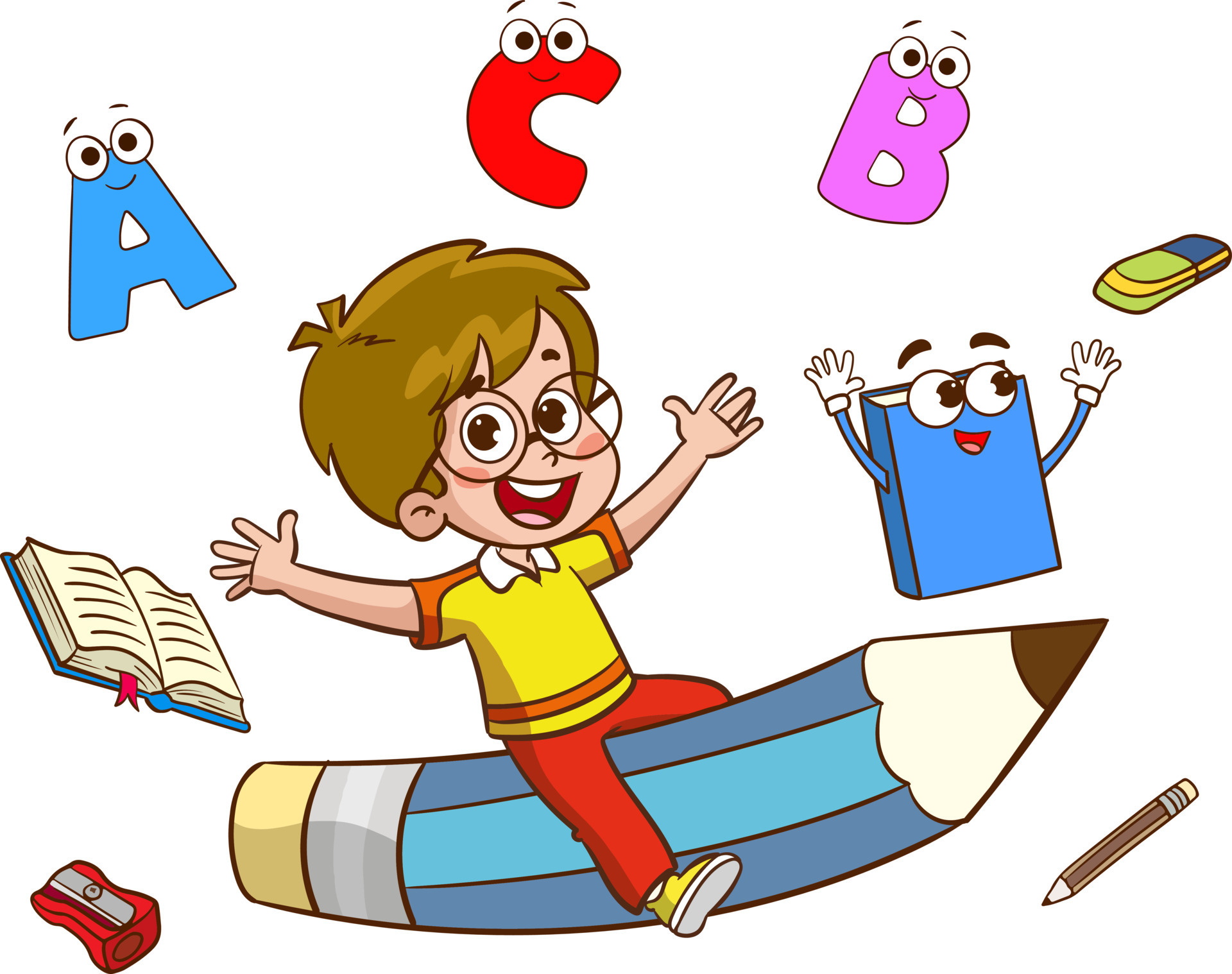 fun educational images with educational materials.Funny Kid Flying On ...