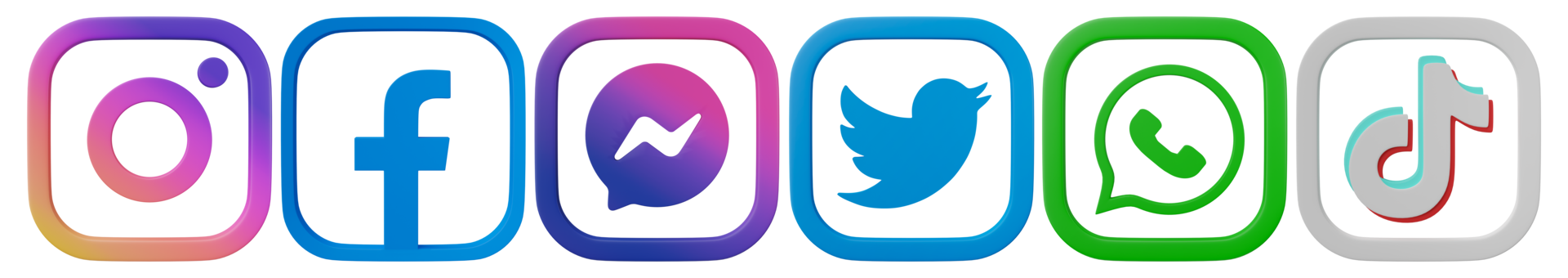 Social media icons on transparent background. Instagram, Facebook, Messenger, Twitter, TikTok ...