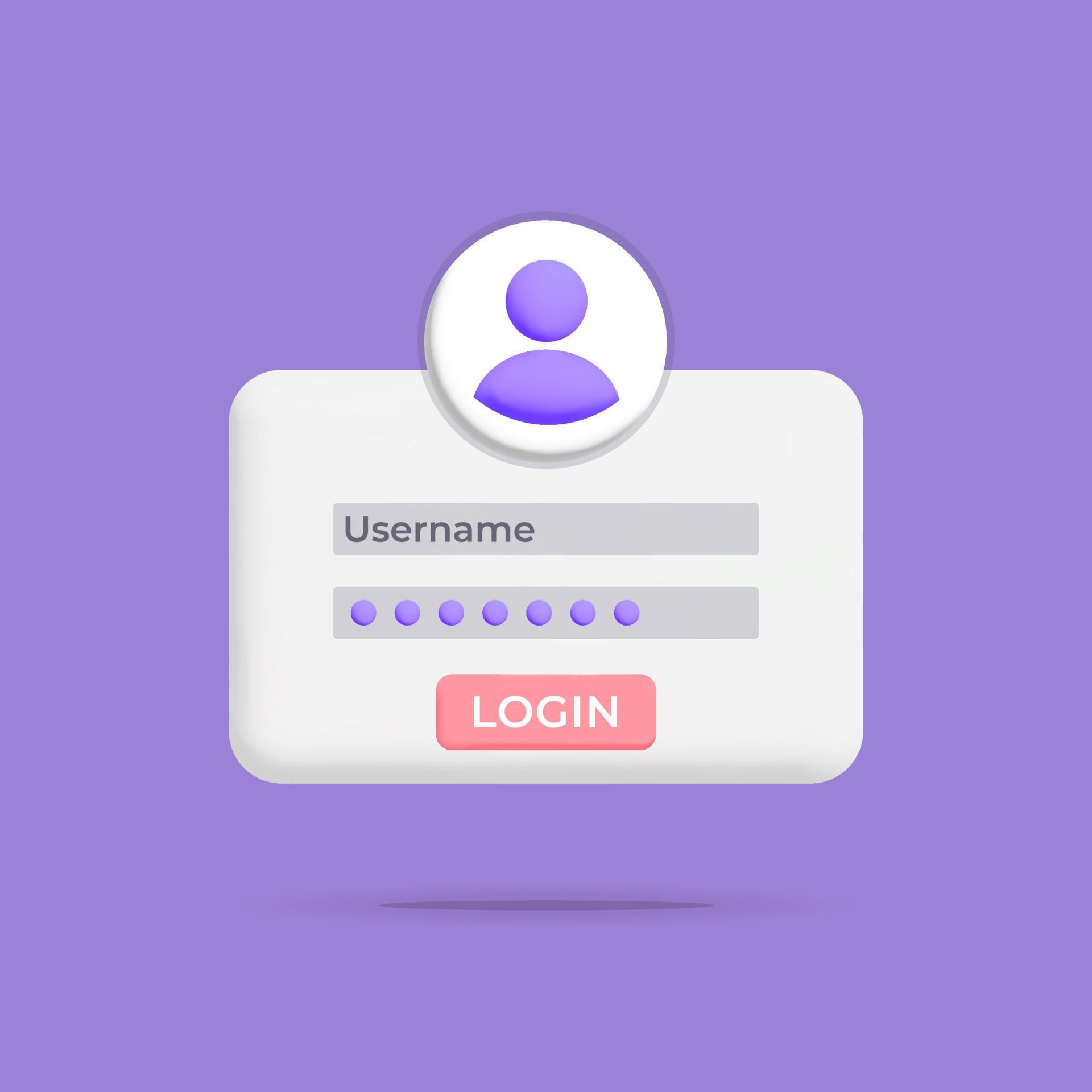 3d vector user name with password field for login id page popup ...
