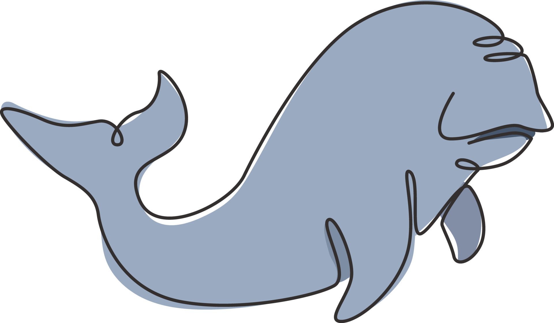 Single One Line Drawing Of Funny Dugong For Nautical Logo Identity Sea