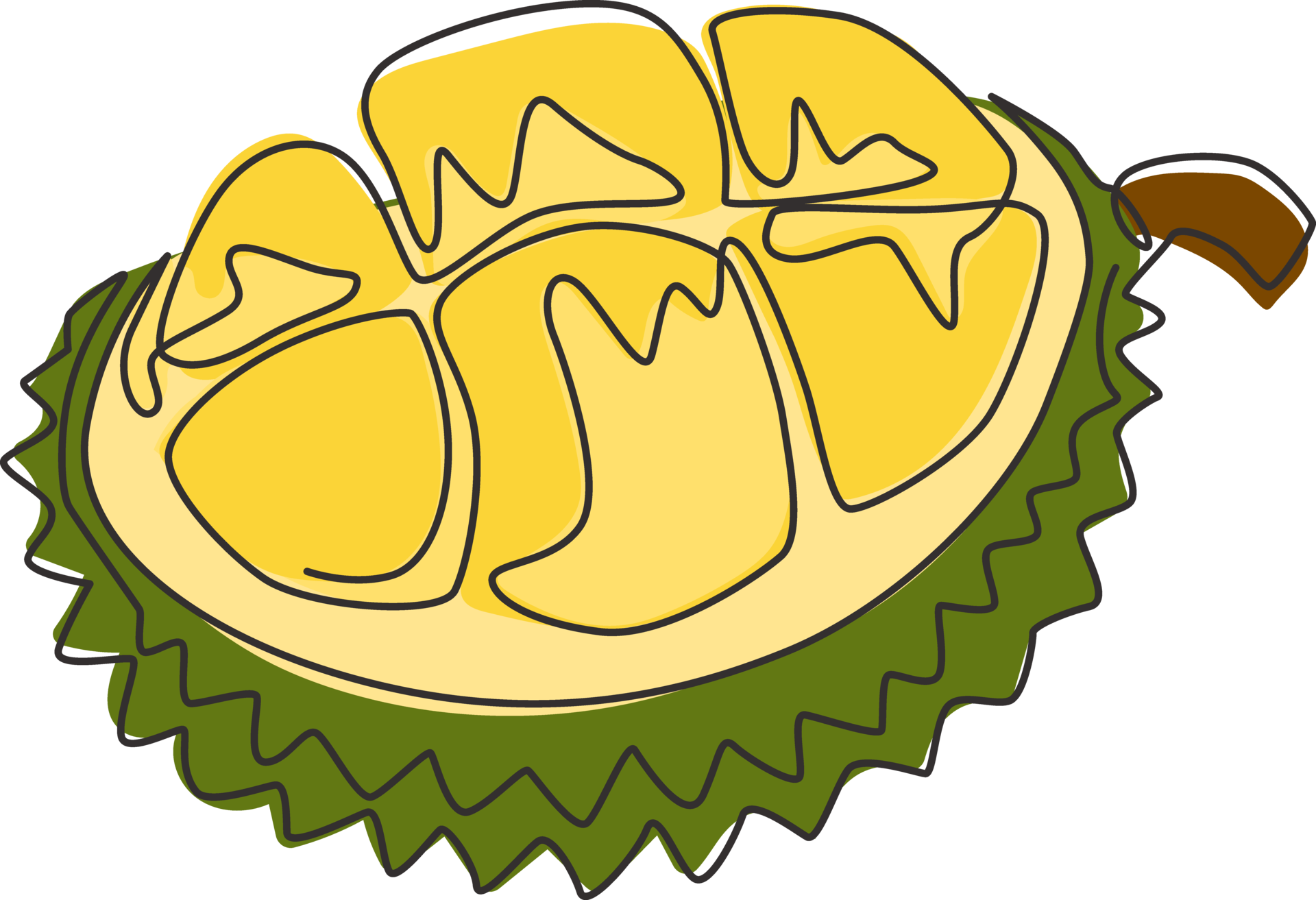 Single Continuous Line Drawing Half Sliced Healthy Organic Durian For