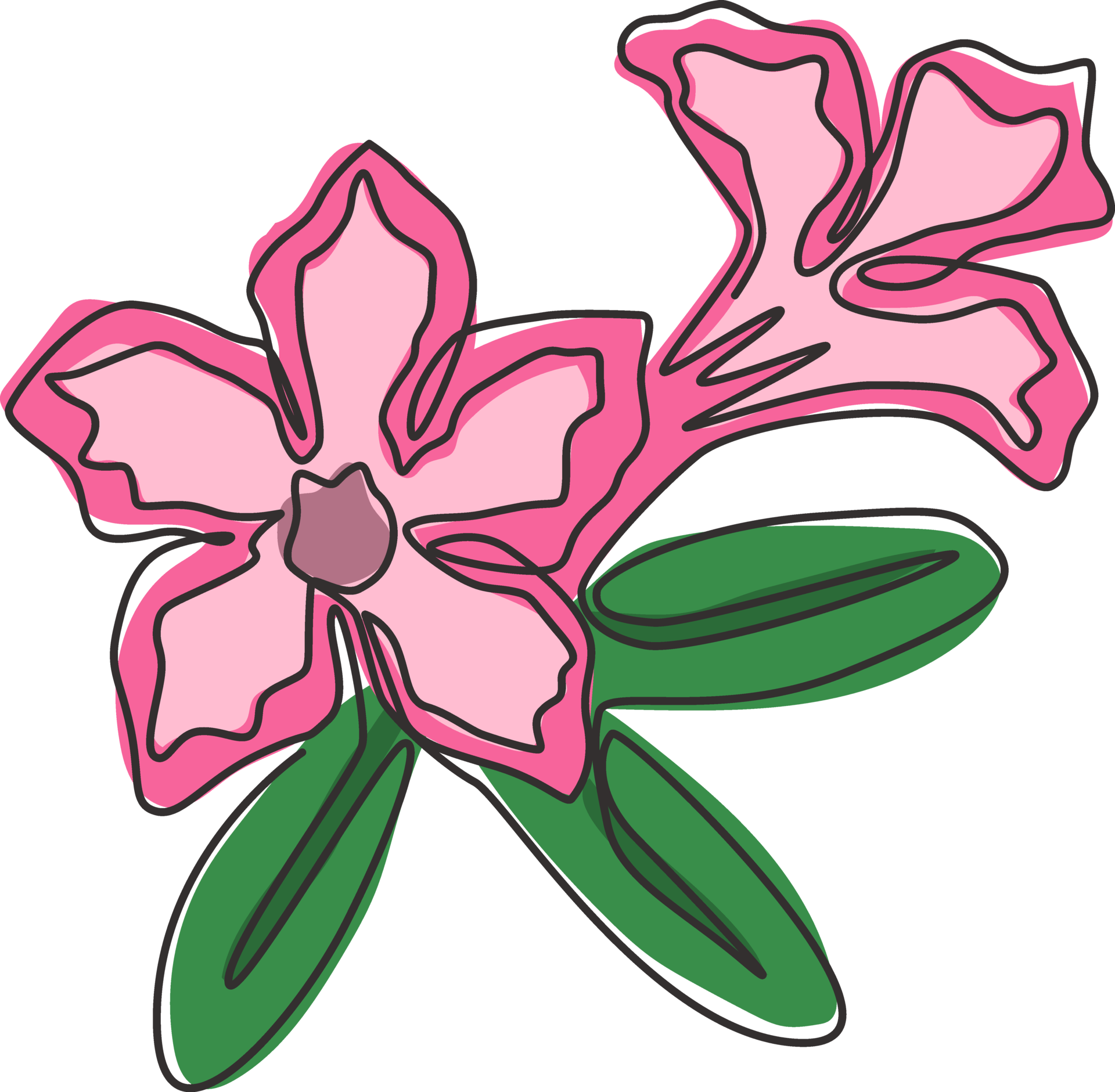 One continuous line drawing of fresh beauty adenium for garden logo. Printable poster decorative ...