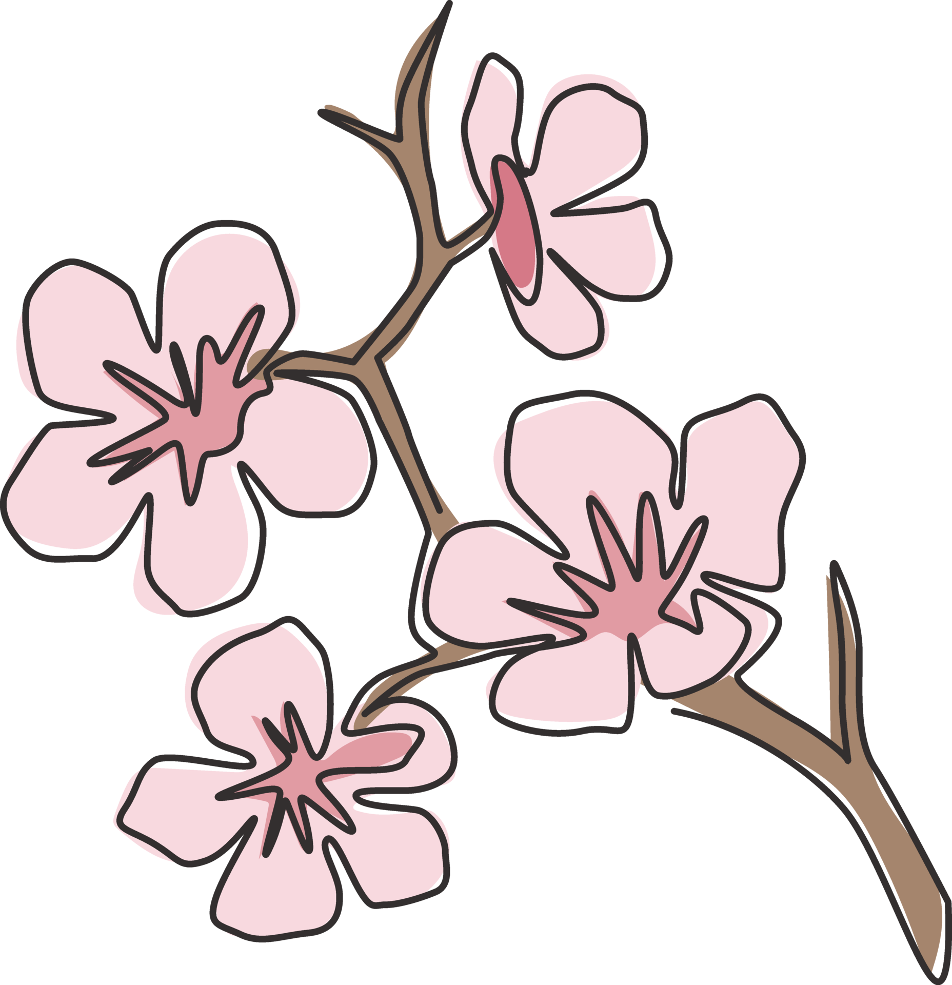 Free One Single Line Drawing Of Beauty Fresh Cherry Blossom For Home