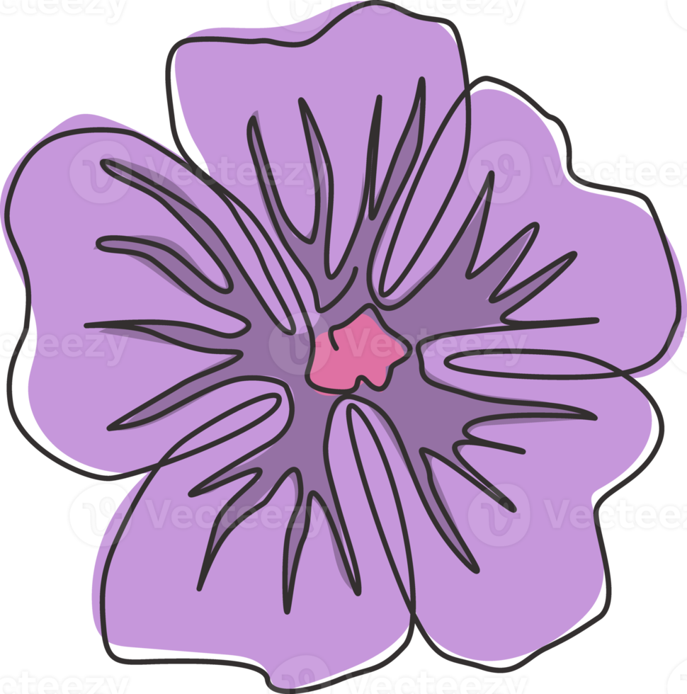 Single One Line Drawing Beauty Fresh Purple Mallow For Garden Logo