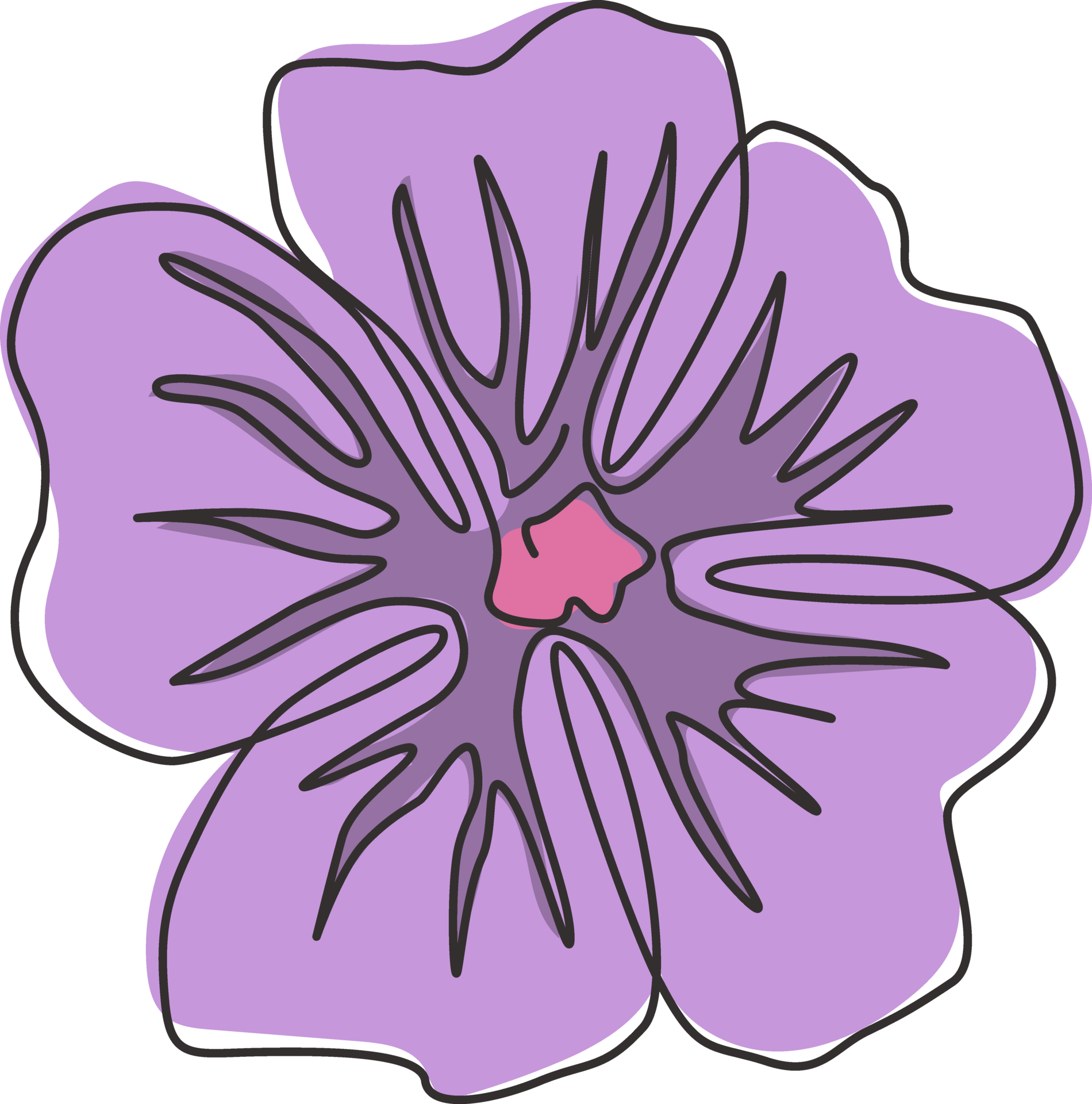 Free Single One Line Drawing Beauty Fresh Purple Mallow For Garden Logo