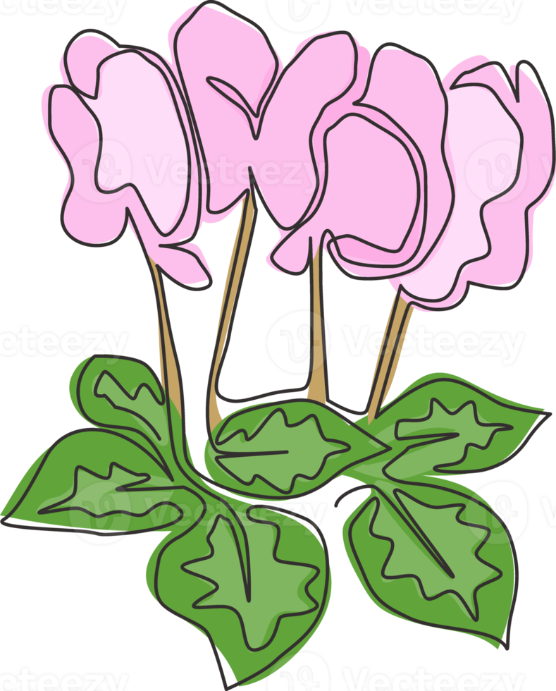 Single One Line Drawing Beauty Fresh Cyclamen For Garden Logo
