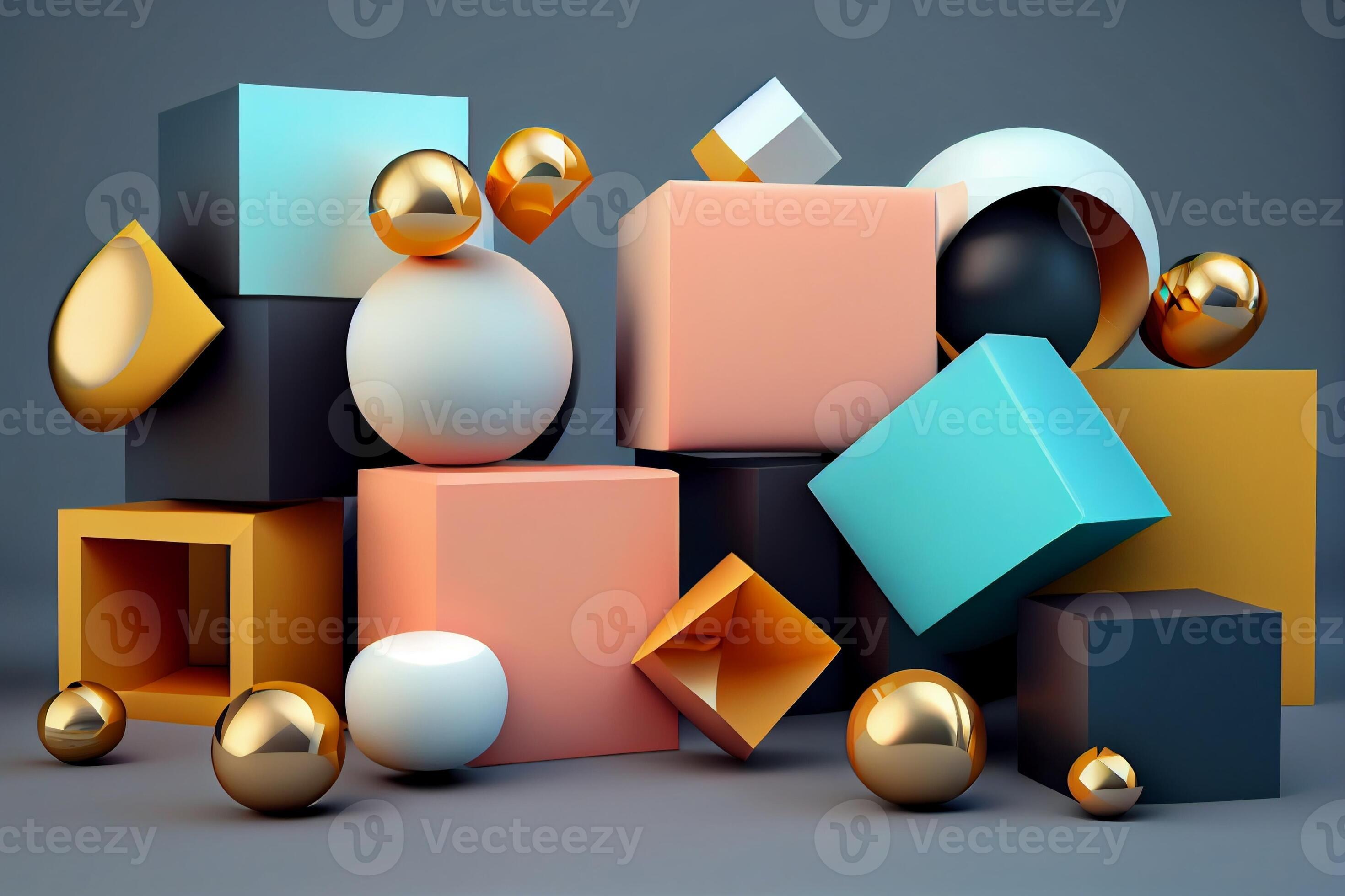 Abstract 3d Rendering Of Geometric Shapes Composition With Squares Cube Design Modern