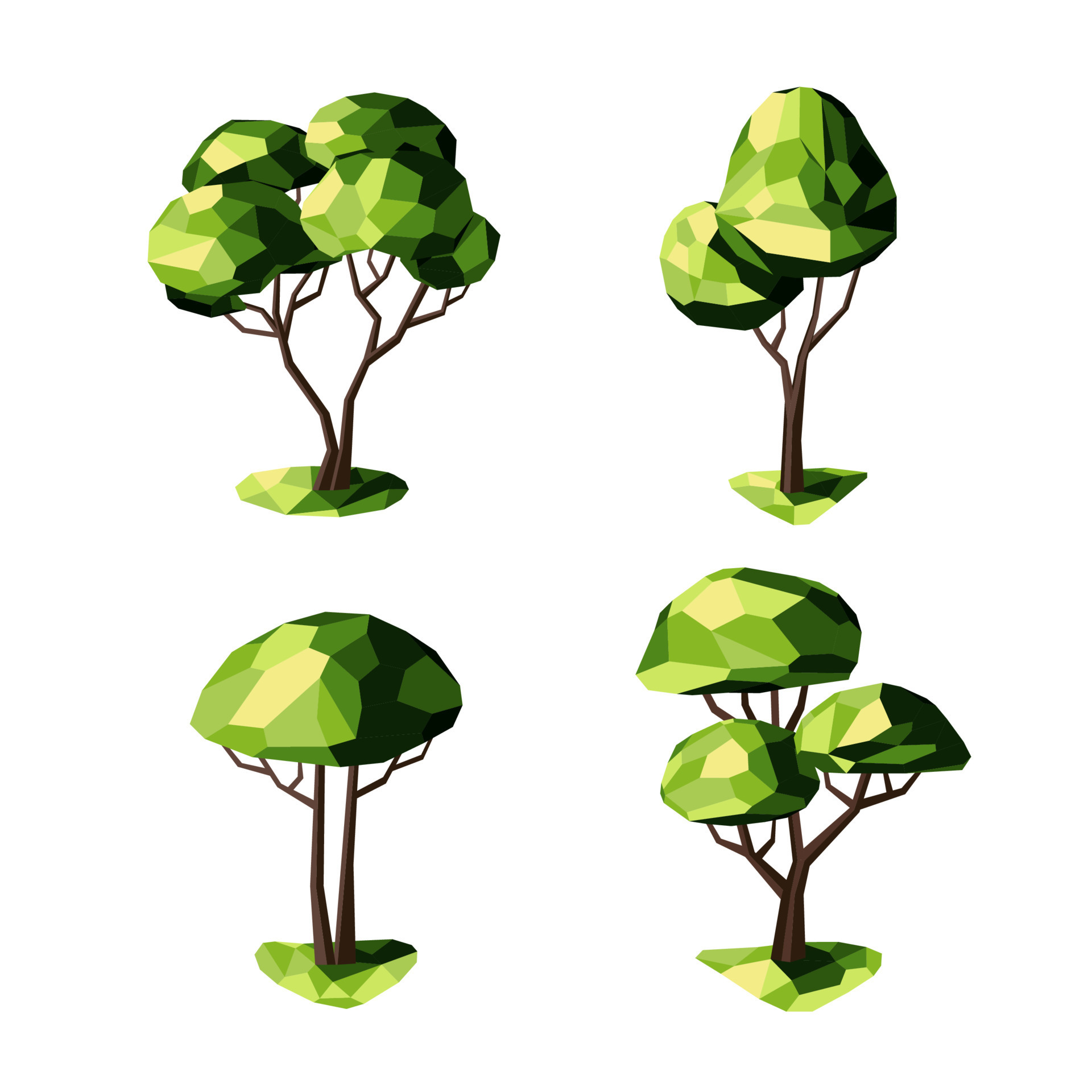 Set of low poly trees. Geometric 3D trees. Entourage elements for the ...