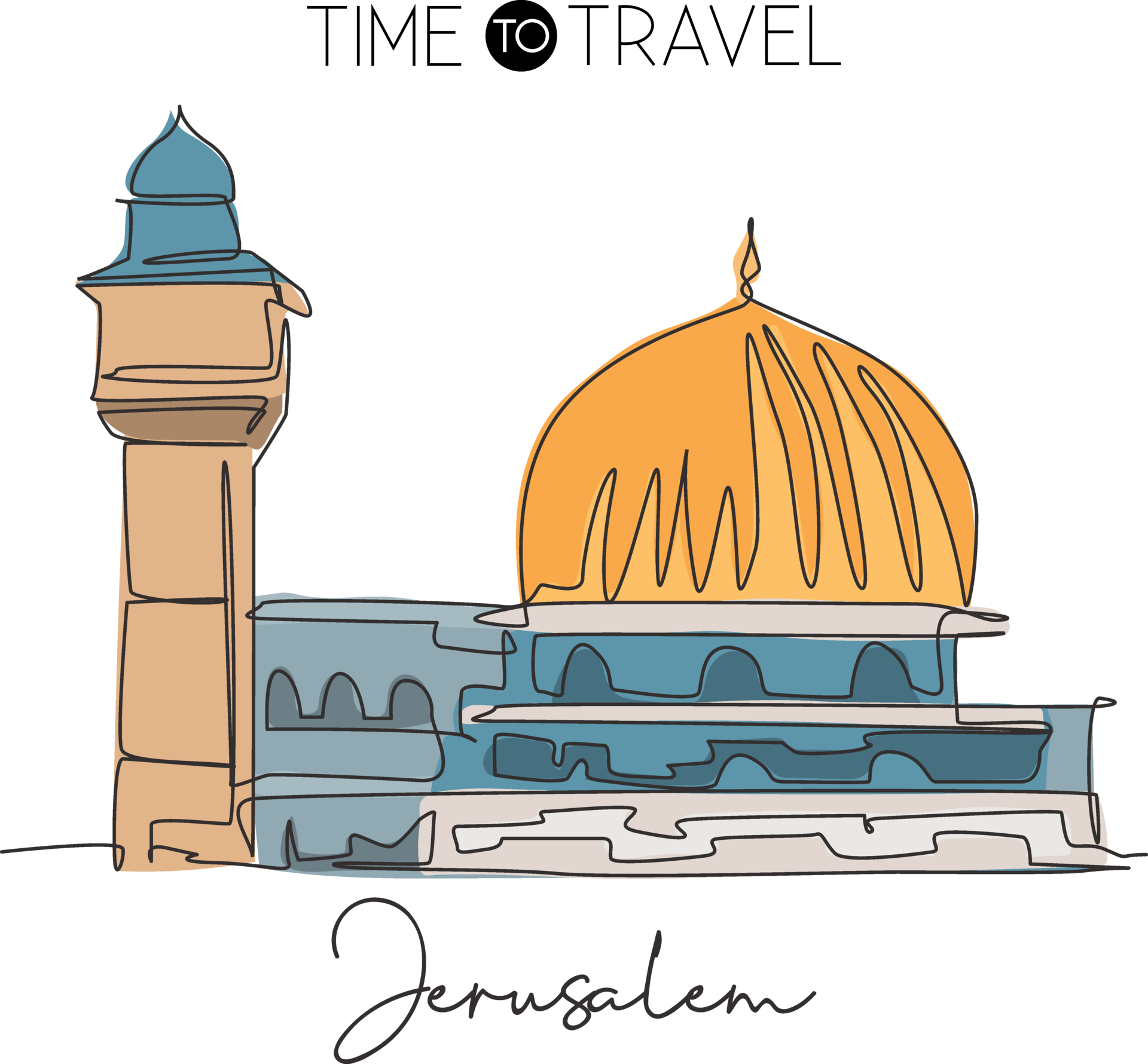 One single line drawing Al Aqsa mosque landmark. Famous iconic in ... One single line drawing Al Aqsa mosque landmark. Famous iconic in ...