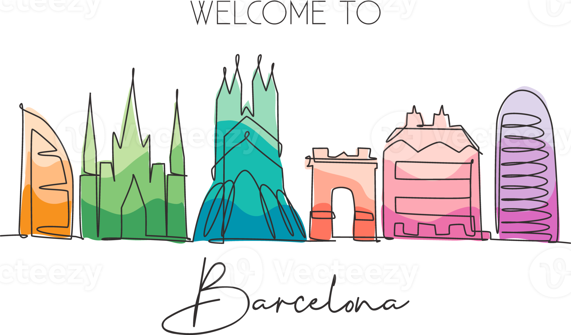 Un Seul Dessin Au Trait Des Toits De La Ville De Barcelone En Espagne un-seul-dessin-au-trait-des-toits-de-la-ville-de-barcelone-en-espagne
