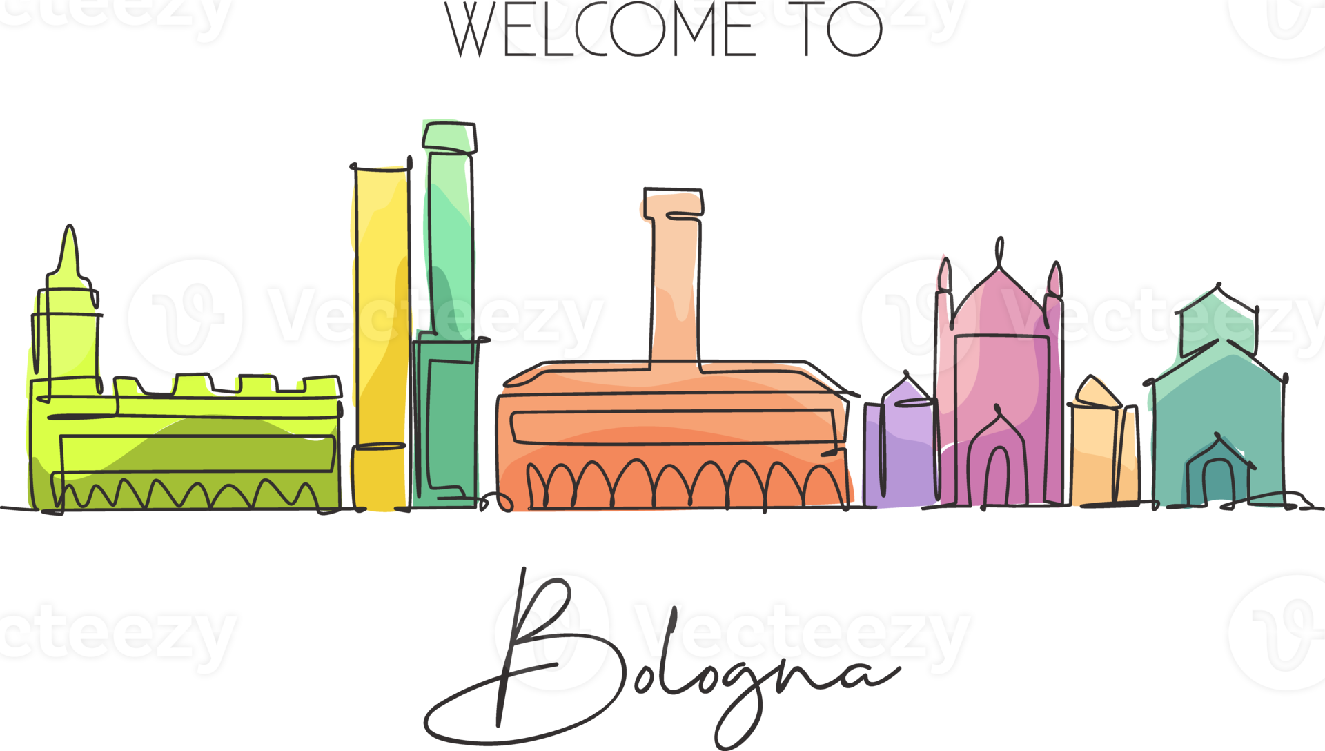 One continuous line drawing of Bologna city skyline, Italy. Beautiful ...