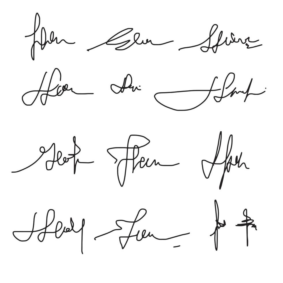 Manual signature for documents on white background. Hand drawn ... Manual signature for documents on white background. Hand drawn ...