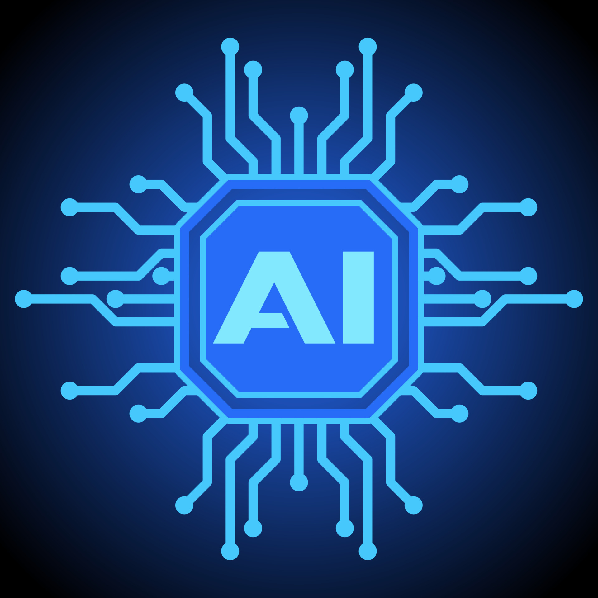 Artificial intelligence symbol vector illustration. Glowing blue ...