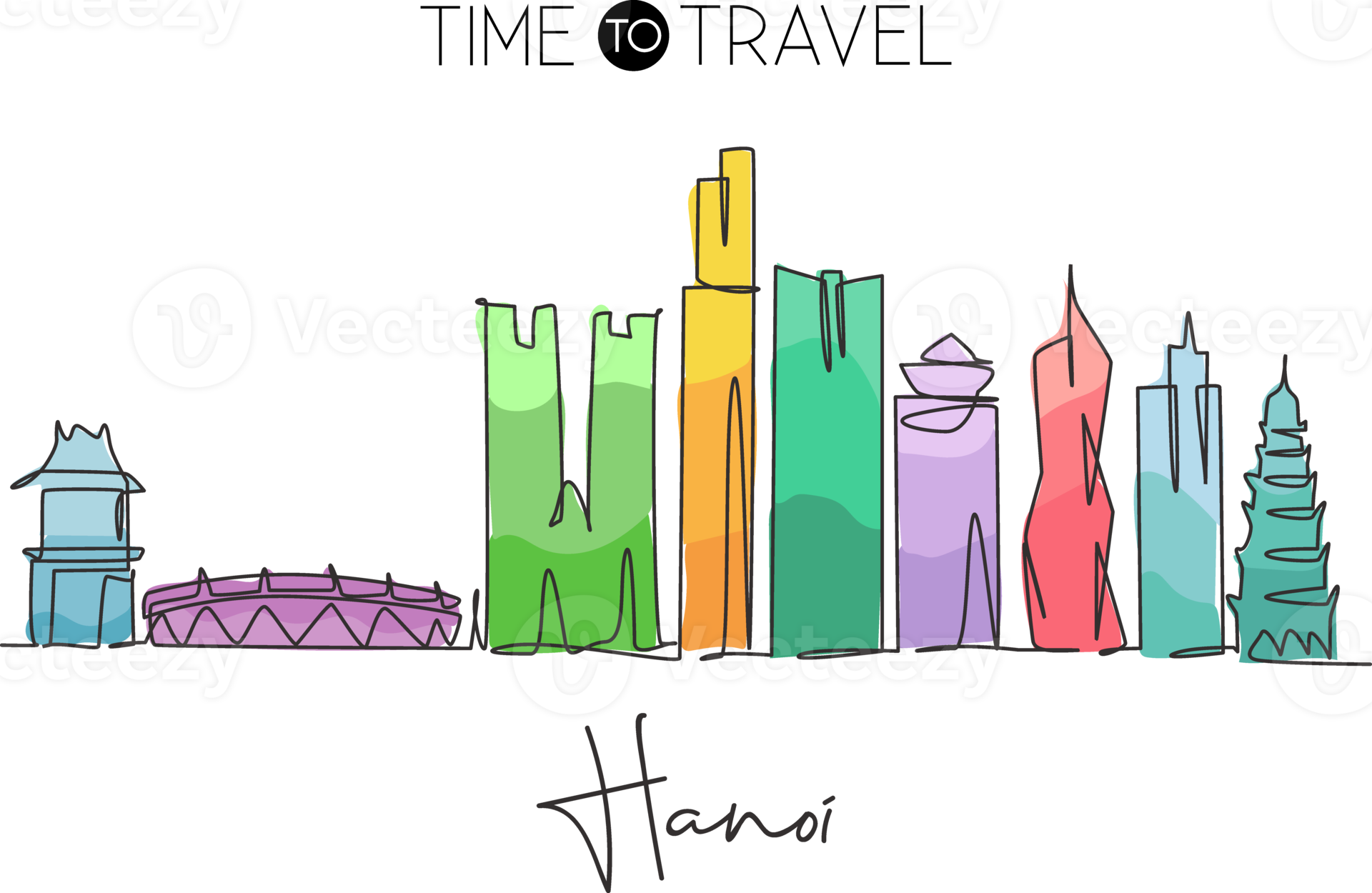 One Continuous Line Drawing Of Hanoi City Skyline Vietnam Beautiful