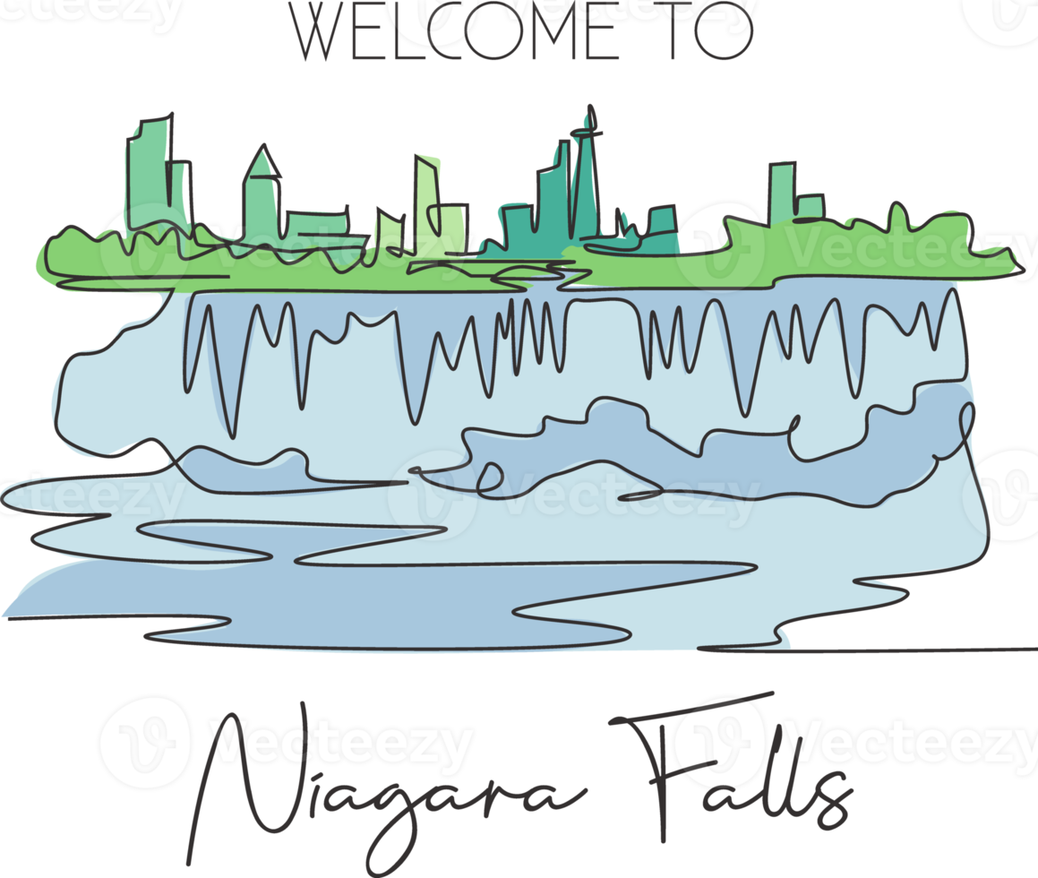 One continuous line drawing Niagara Falls skyline, Canada. Beautiful ... One continuous line drawing Niagara Falls skyline, Canada. Beautiful ...