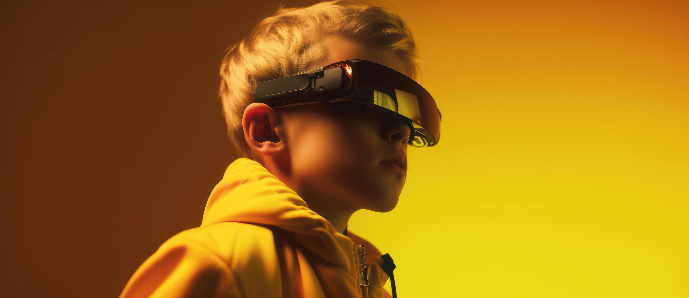 Side View Of A Young People Put On Vr Glasses Isolated Over Yellow Background 22640390 Stock