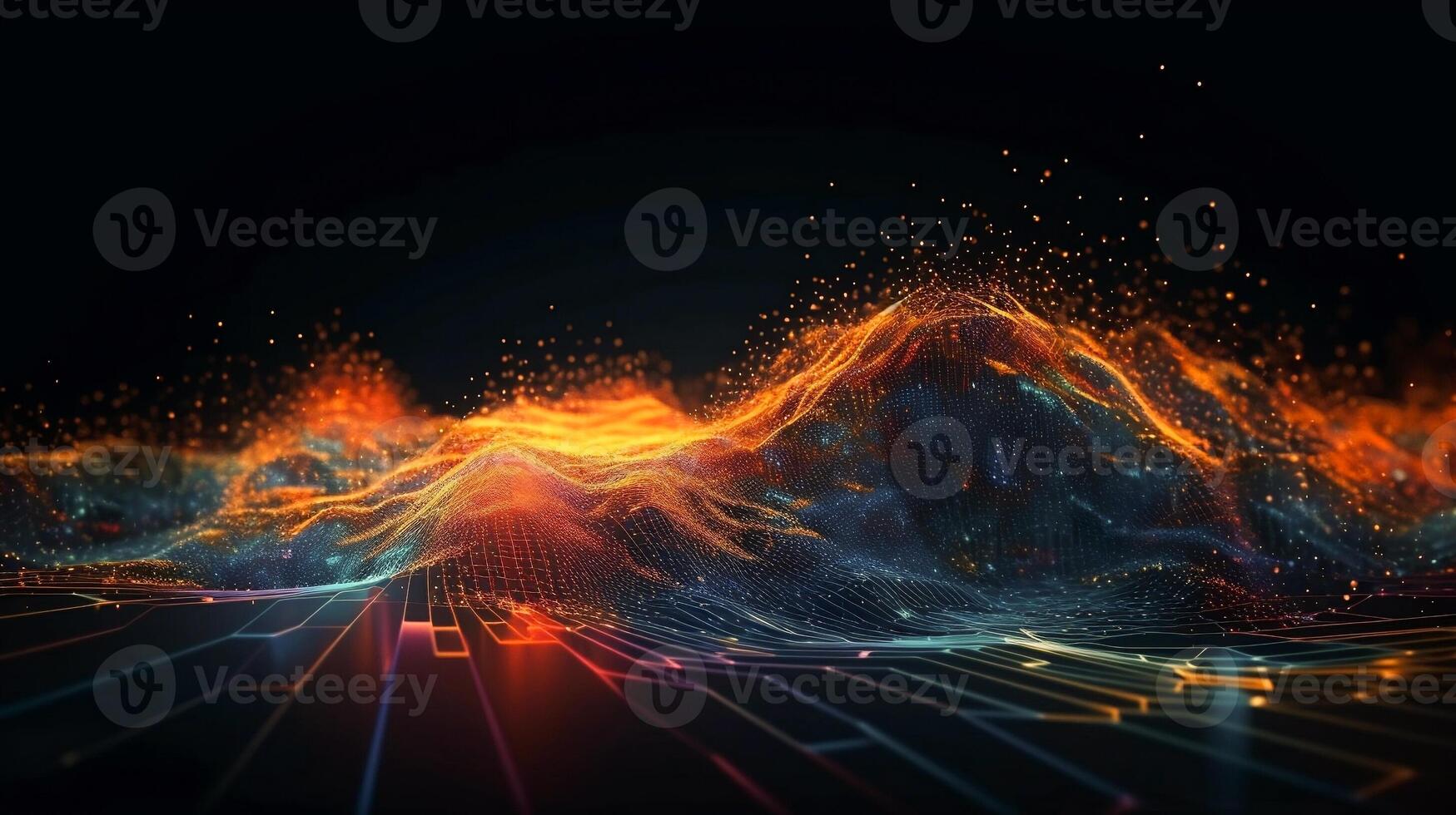 Network Line Of Connecting Stream With Wave Of Particles Representing Information Technology