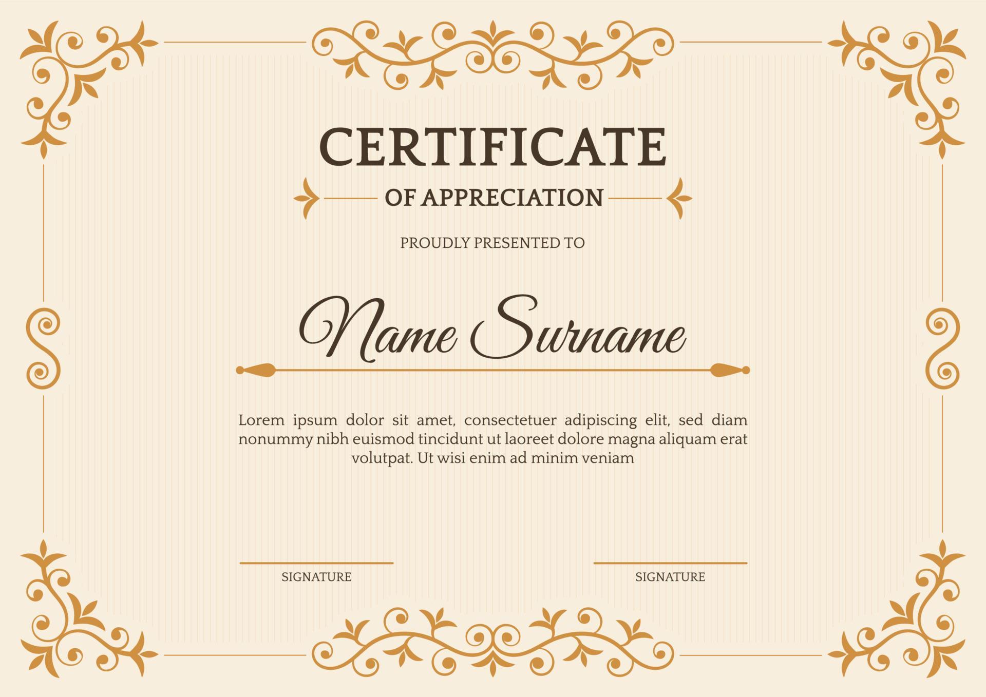 Classic Vintage Certificate Template 22641269 Vector Art at Vecteezy