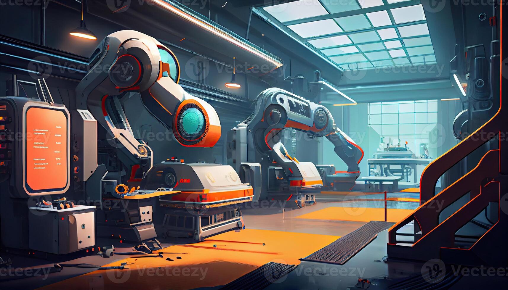 Automated Robotics Futuristic Electric Robot Factory Production Line