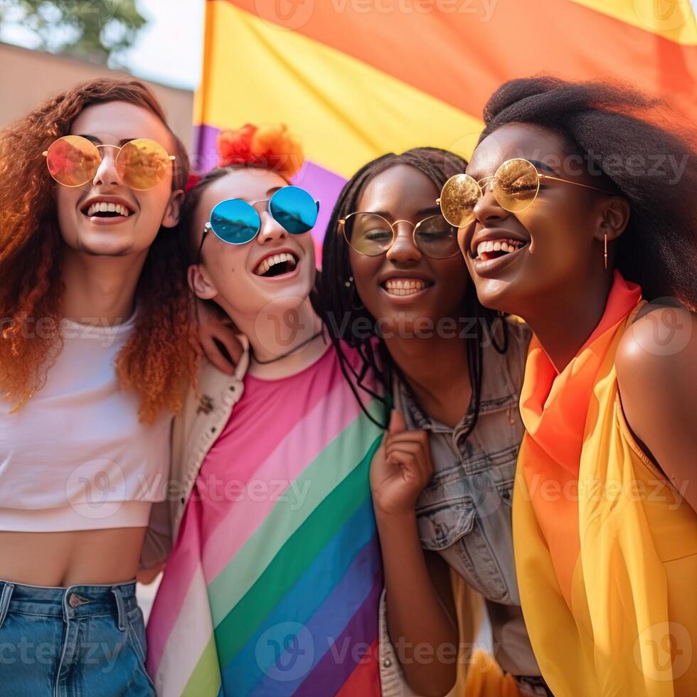 Diverse young friends celebrating gay pride festival LGBTQ. 22645956 ...