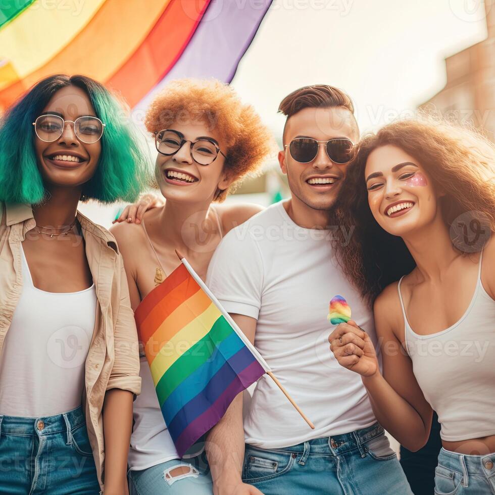 Diverse young friends celebrating gay pride festival LGBTQ. 22645964 ...