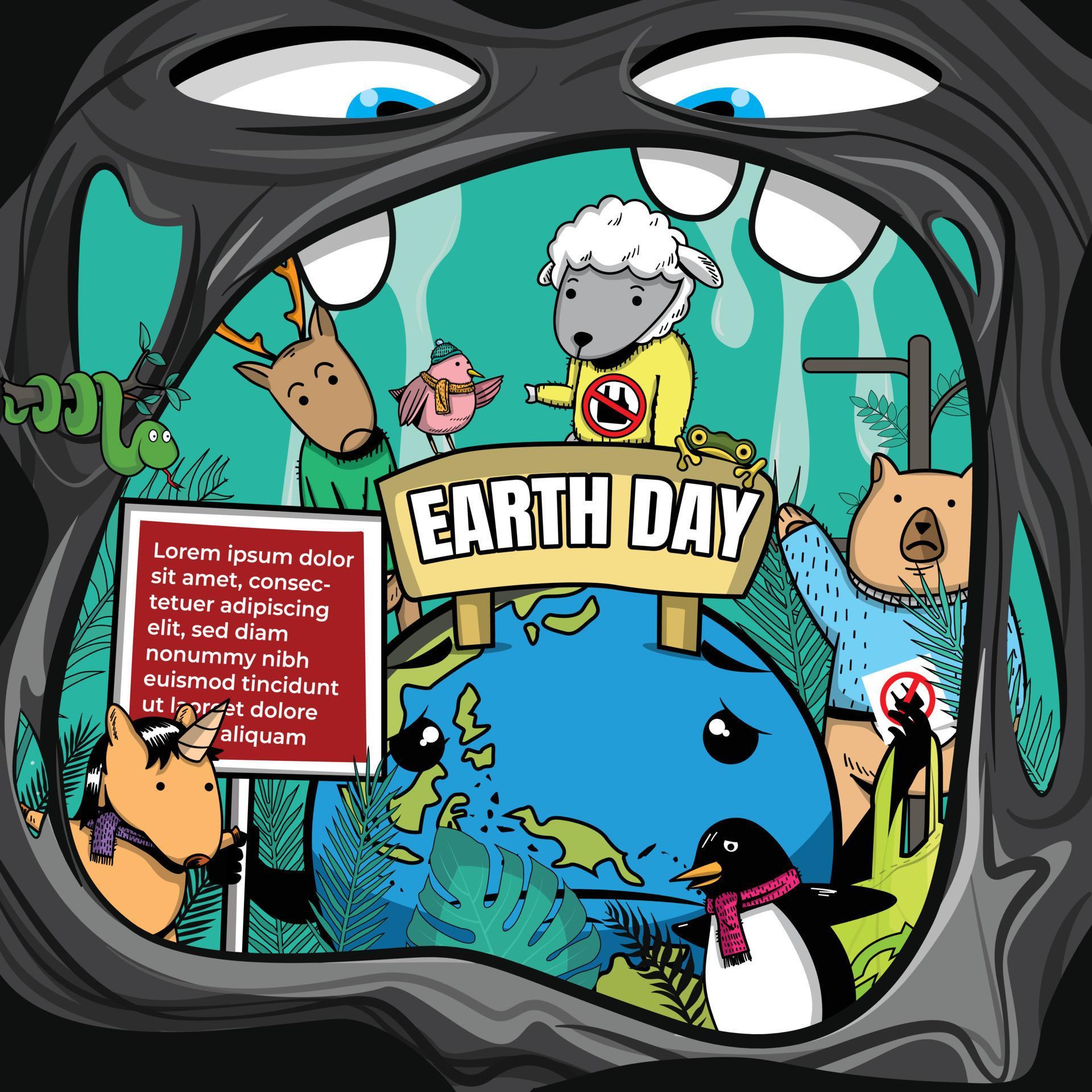 Illustration of Earth Day. Social messages to care for the environment ...