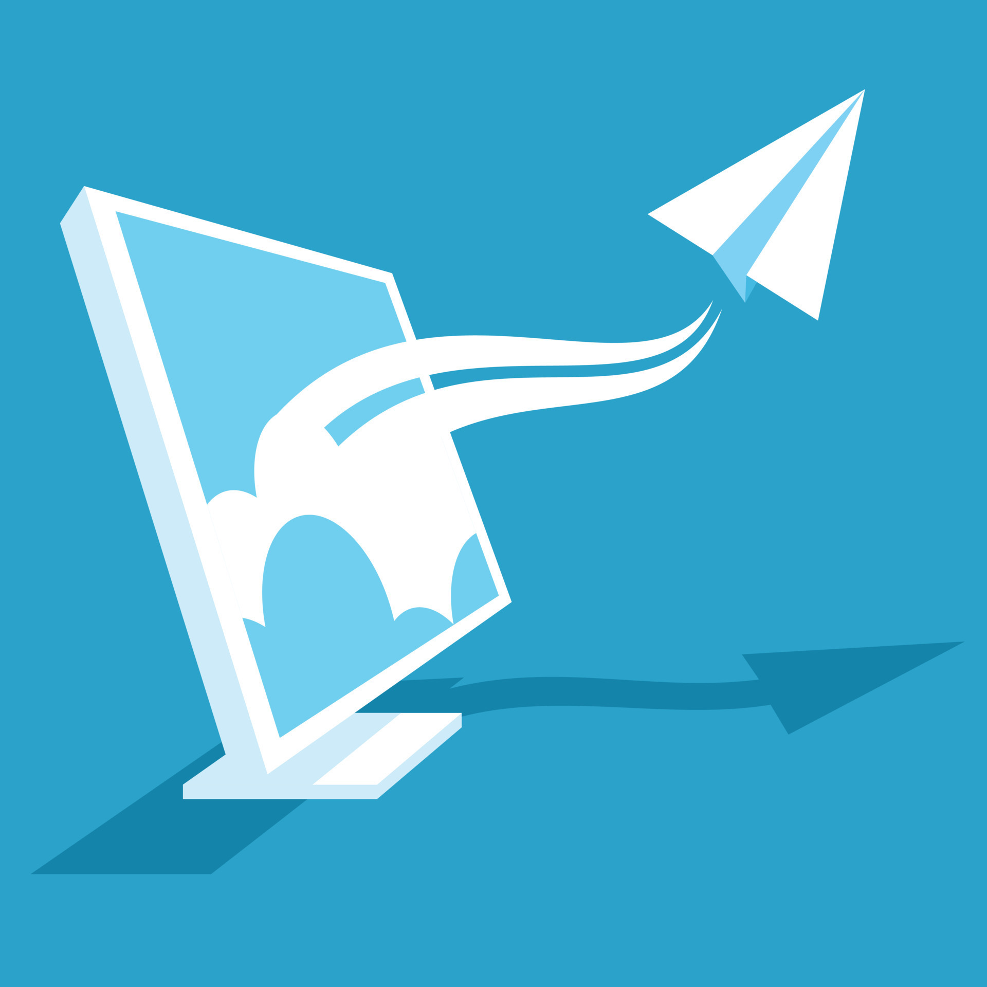 Vector Image Of A Paper Plane Flying Out Of Computer Screen 22648027 Vector Art at Vecteezy