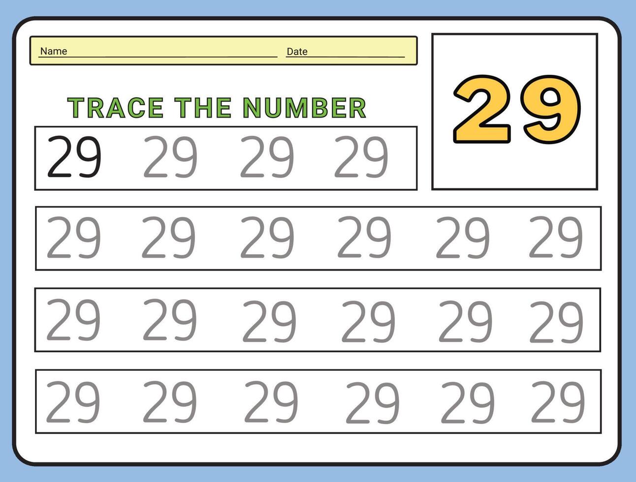Numbers 29 tracing practice worksheet. Learning Number activity page ...