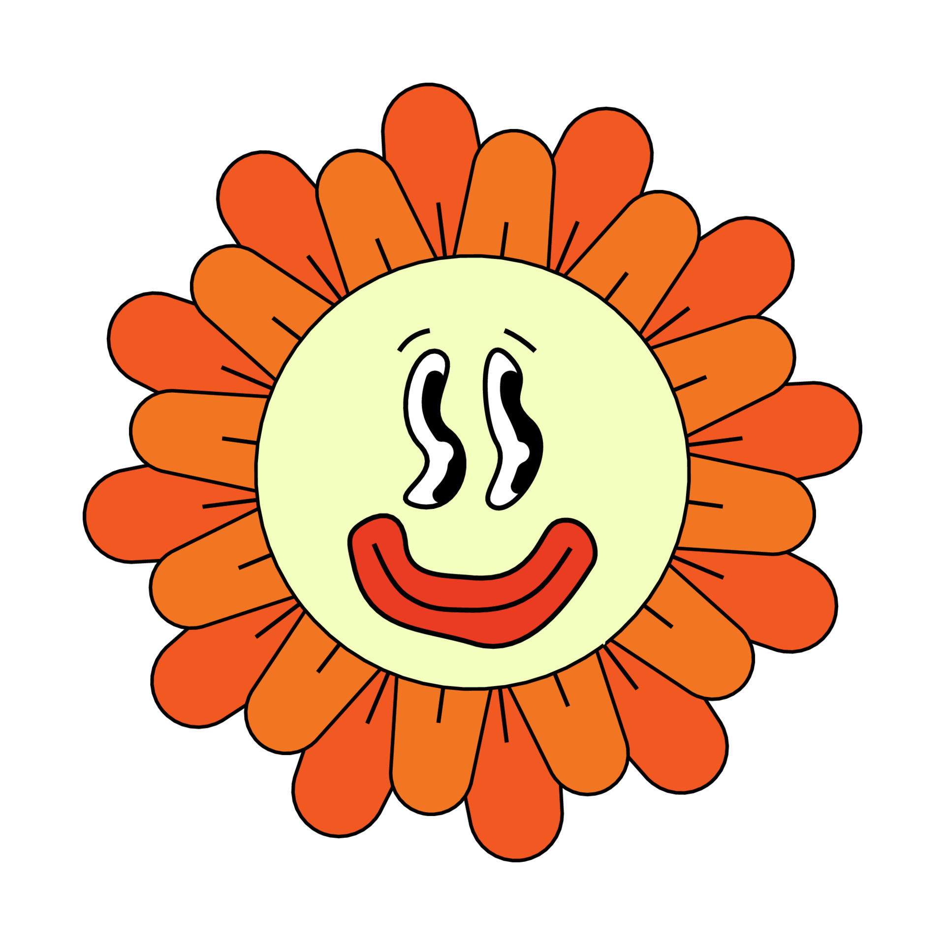Hippie groovy chamomile smiley strange character. Retro daisy flower ... Hippie groovy chamomile smiley strange character. Retro daisy flower ...