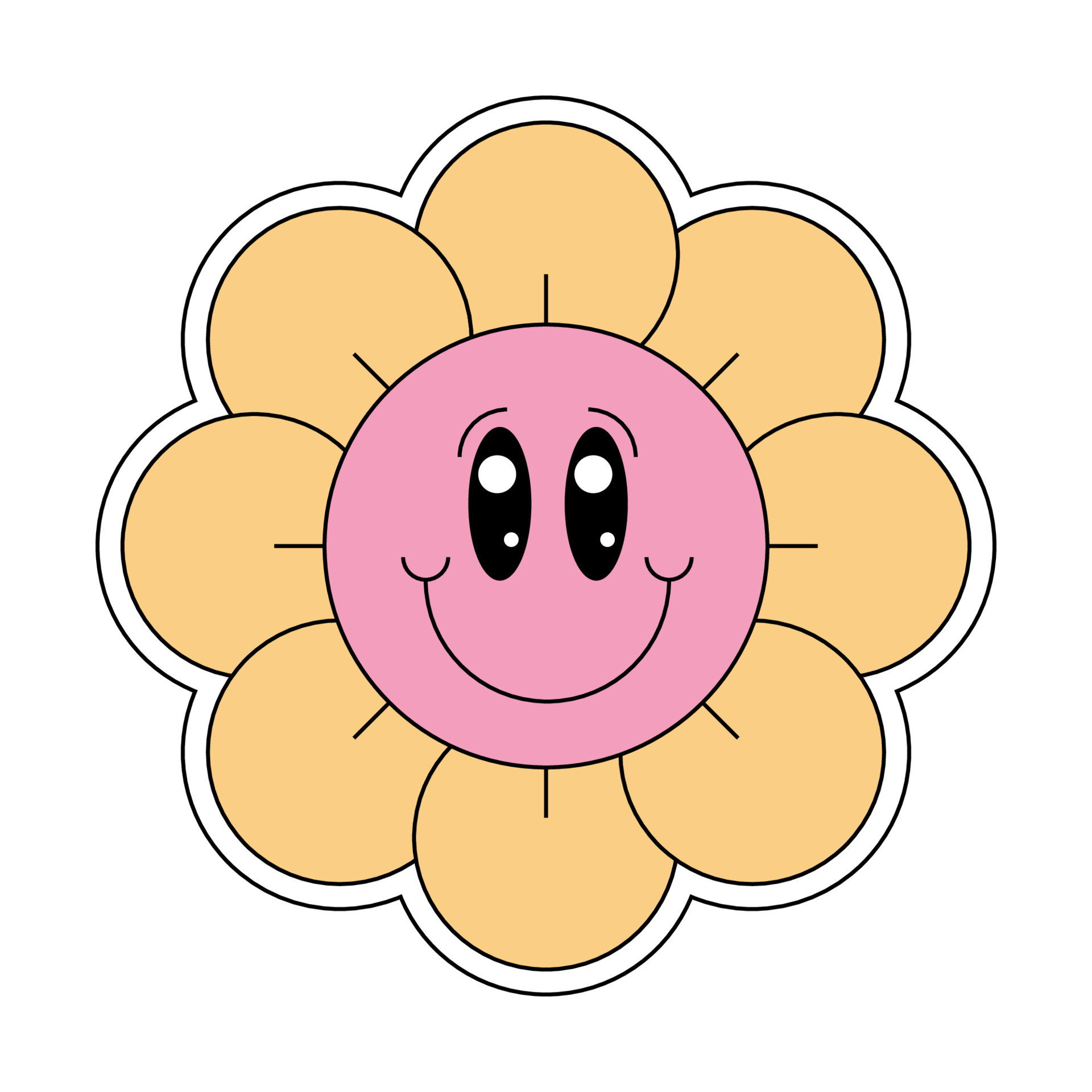 Cute hippie groovy chamomile smiley character good vibes. Retro daisy ... Cute hippie groovy chamomile smiley character good vibes. Retro daisy ...