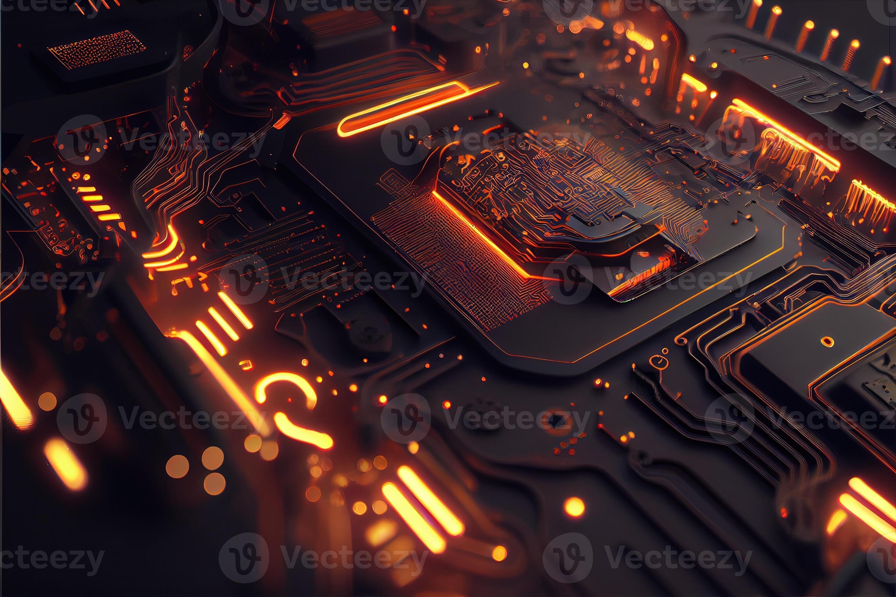 Illustration Of Macro Shot Of Circuit Cyberspace Board With Computer Motherboard Component