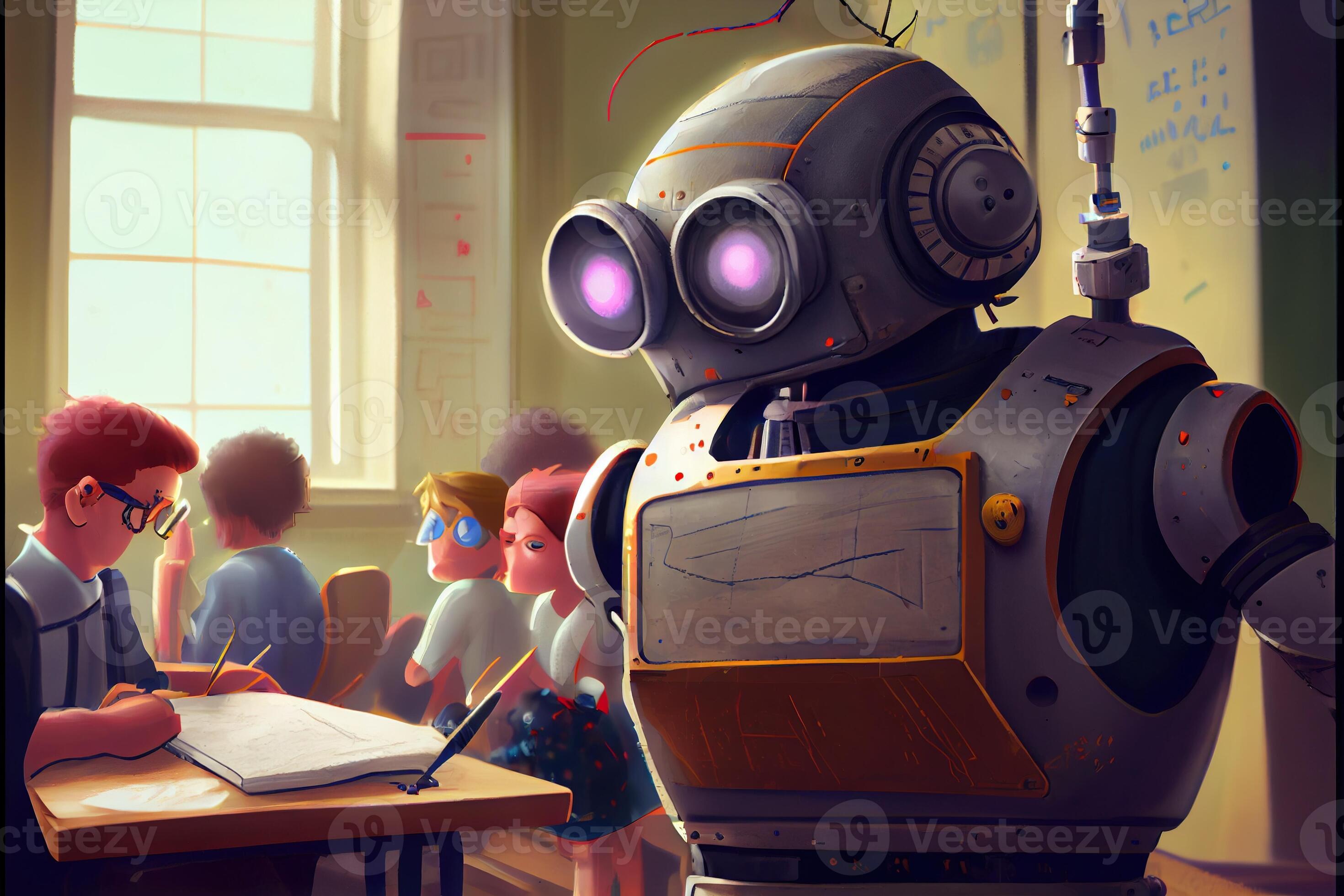 Generative AI illustration of schools of future. Smart self automated ...