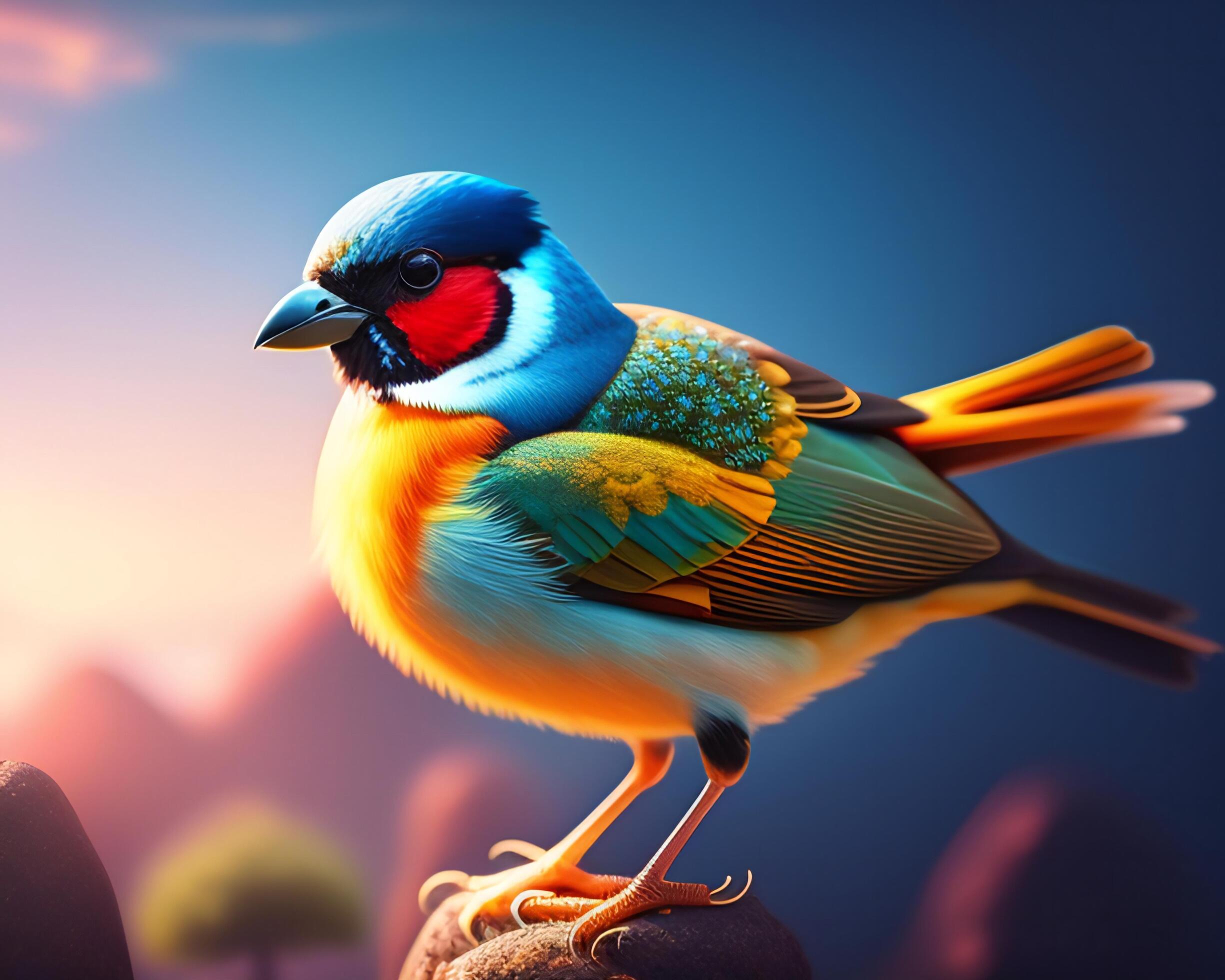 Colorful Bird On A Background Of Nature 3d Illustration 22655847 colorful-bird-on-a-background-of-nature-3d-illustration-22655847