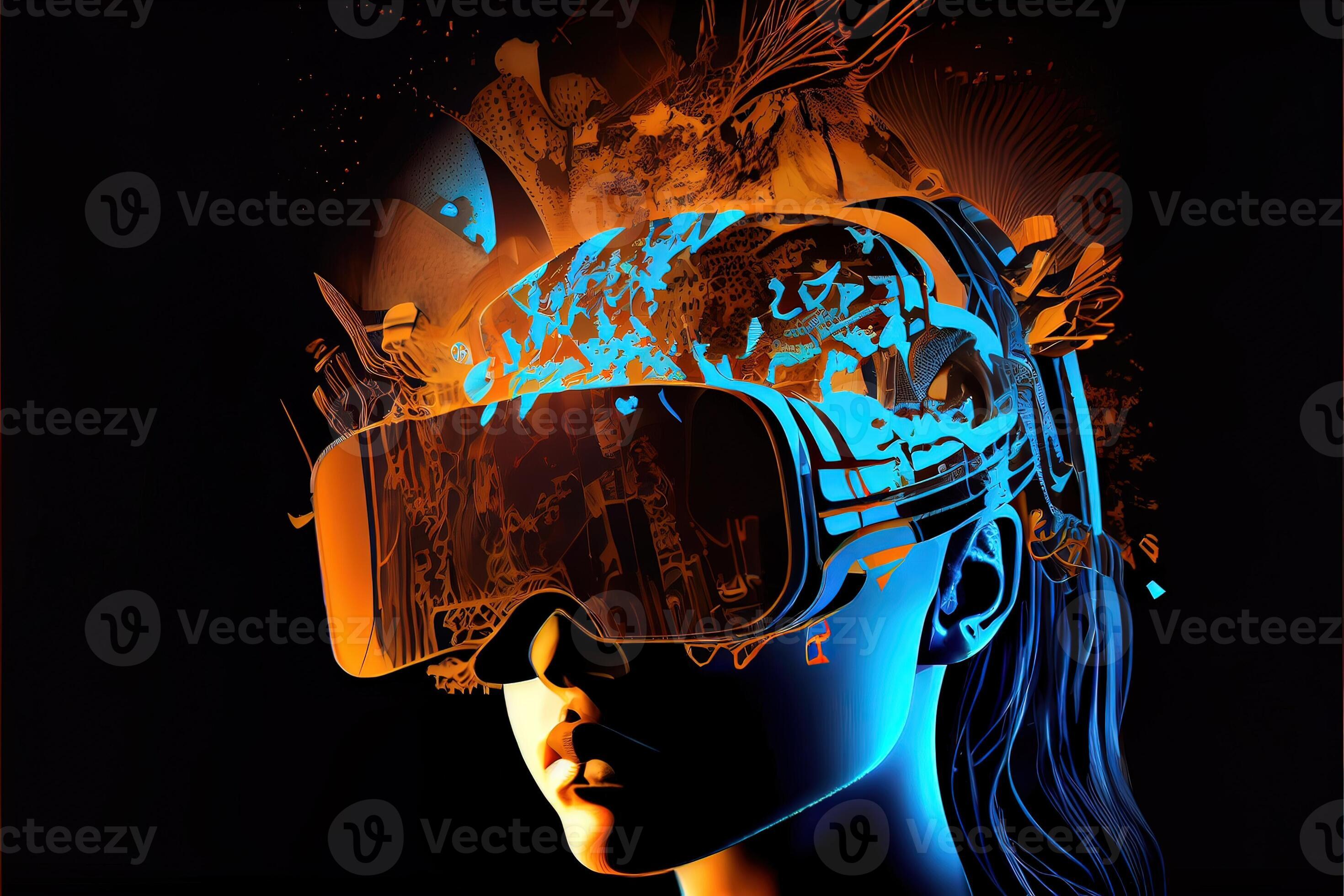 illustration of Metaverse concept and virtual world elements ...