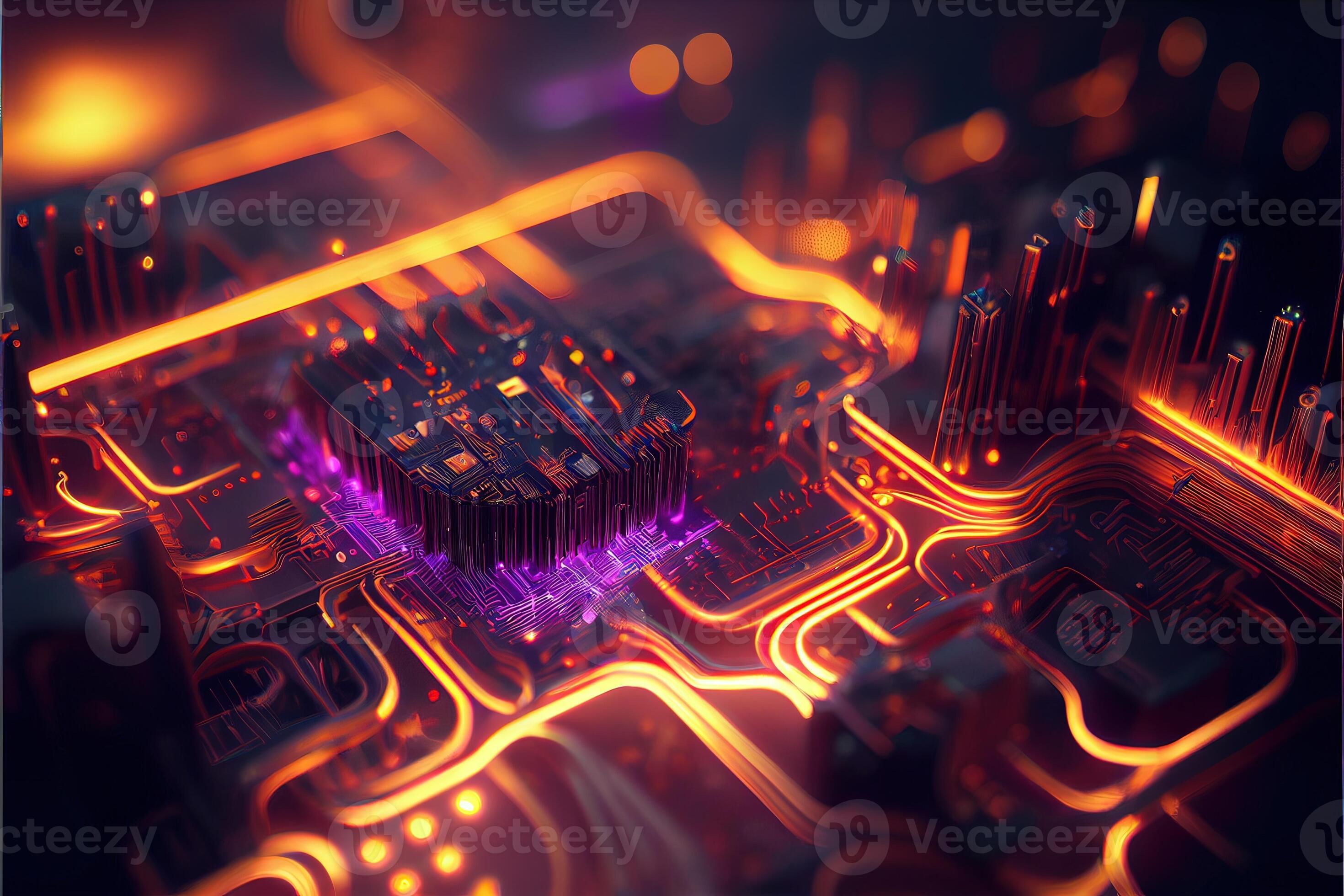 Illustration Of Macro Shot Of Circuit Cyberspace Board With Computer Motherboard Component