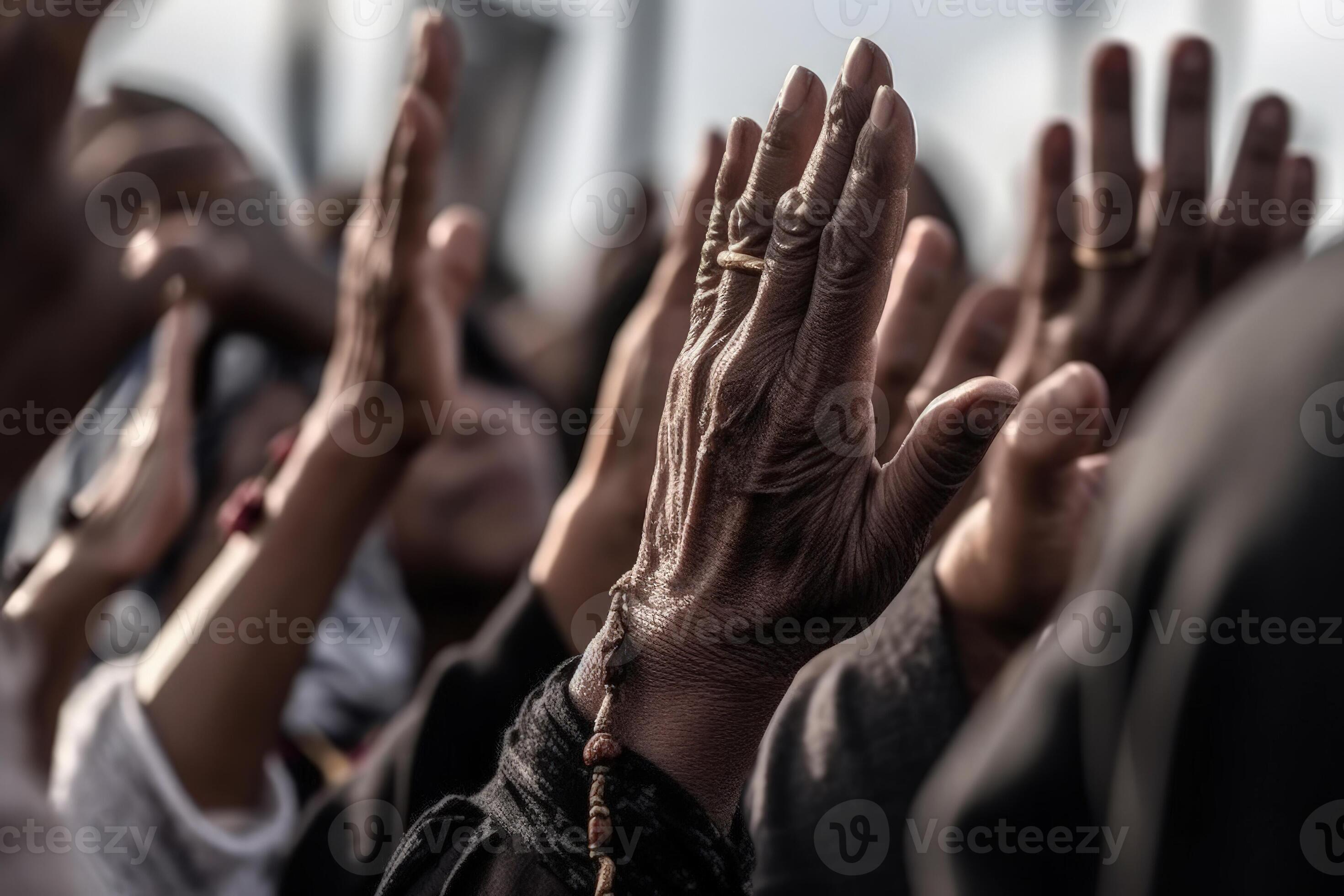 a crowd of people raised their hands to the sky, a collective prayer to God 22659862 Stock Photo ...