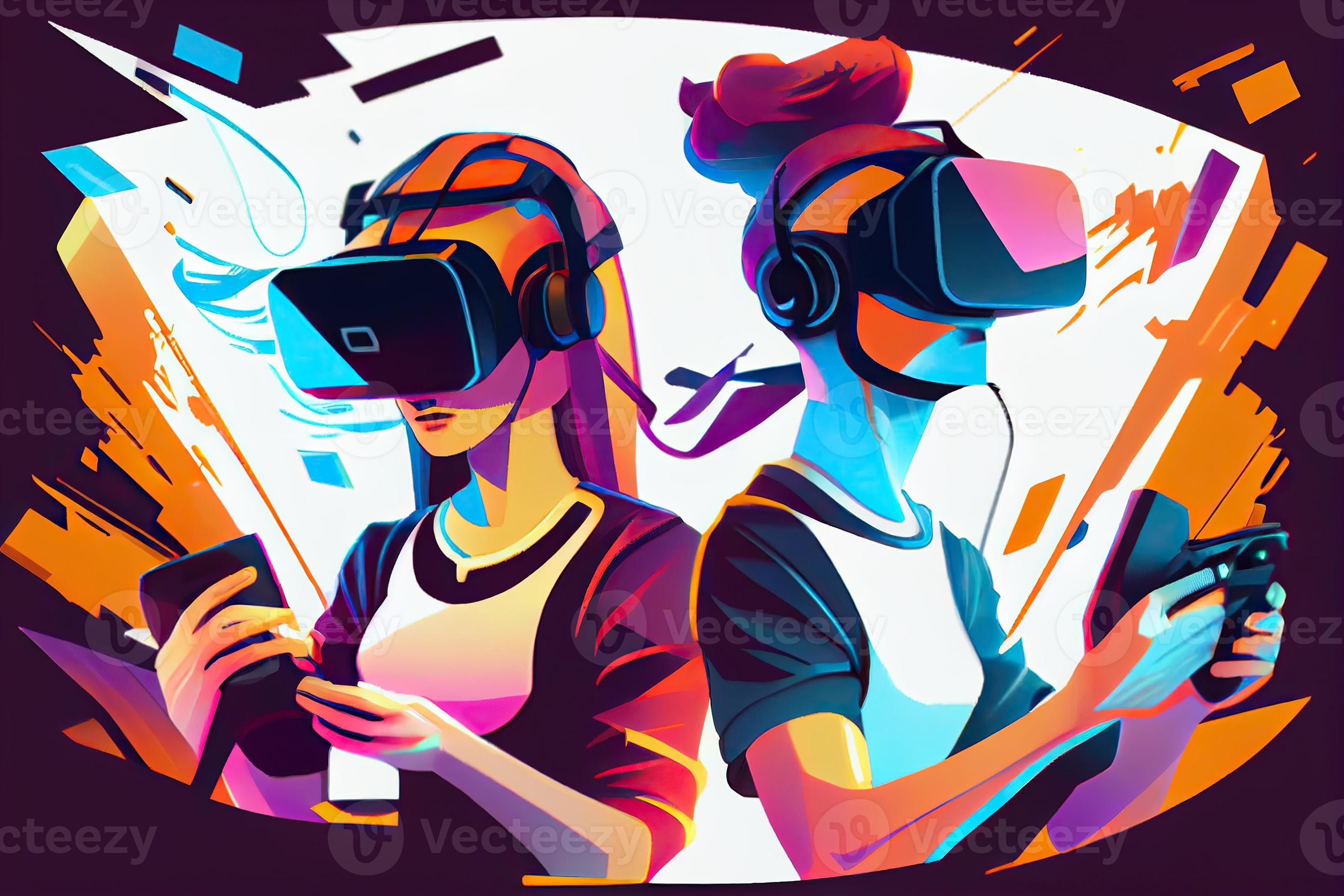 Metaverse Vr Virtual Reality Game Playing Man And Woman Play Metaverse