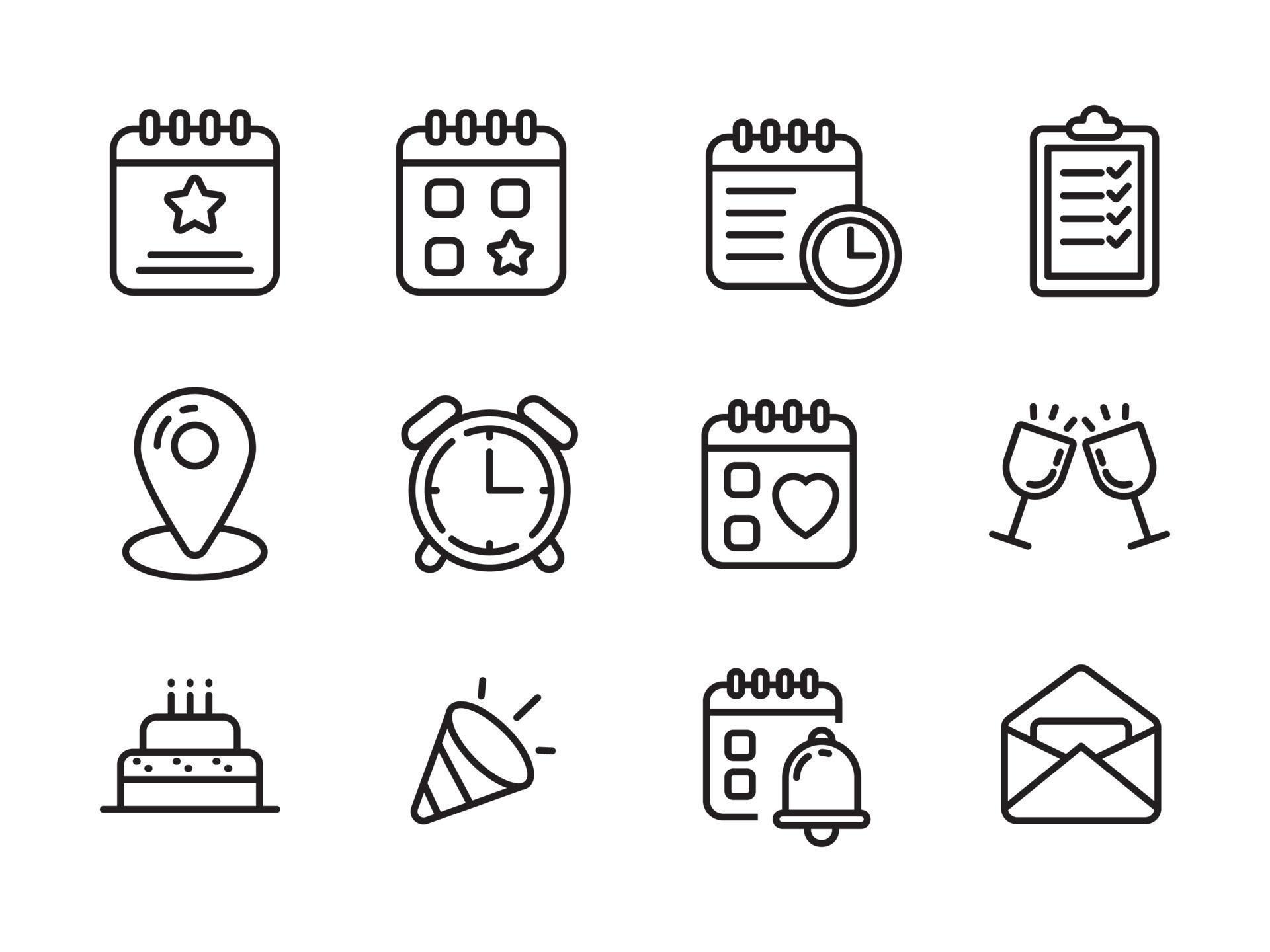 Set Of Event Icons With Linear Style Isolated On White Background